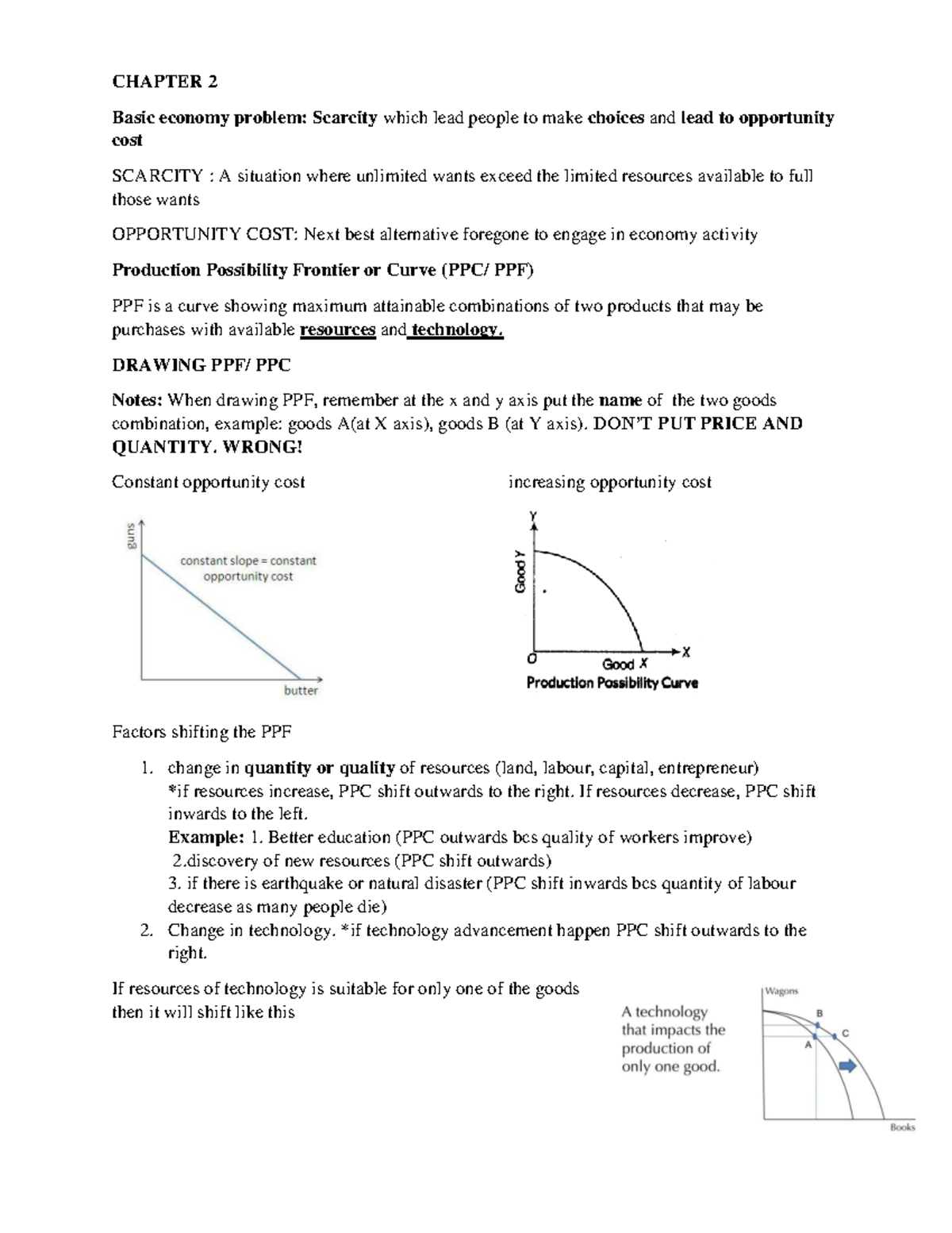 PALS PPC - PPC CURVE - CHAPTER 2 Basic economy problem: Scarcity which ...