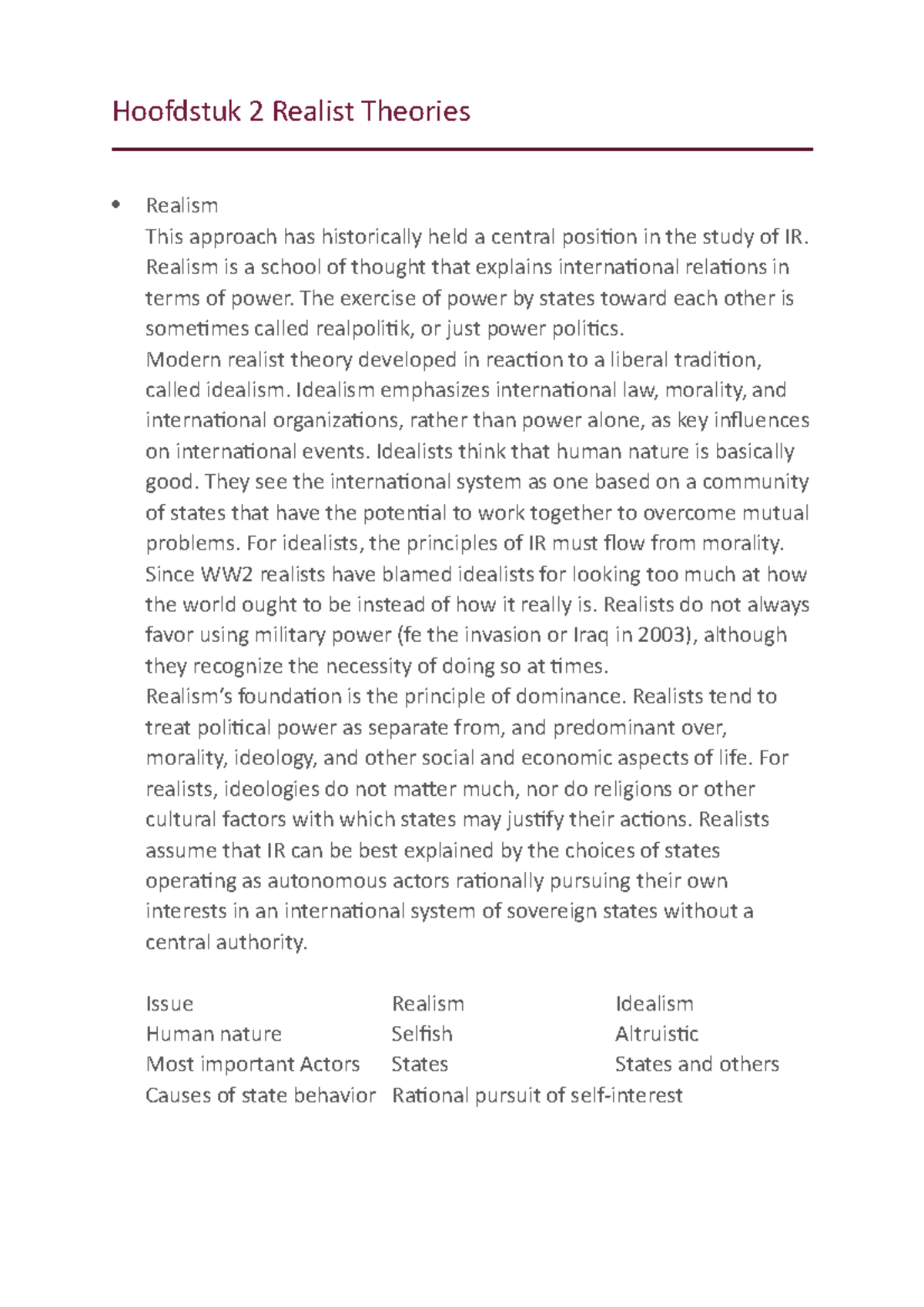 Hoofdstuk 2 Realist Theories - Hoofdstuk 2 Realist Theories Realism ...