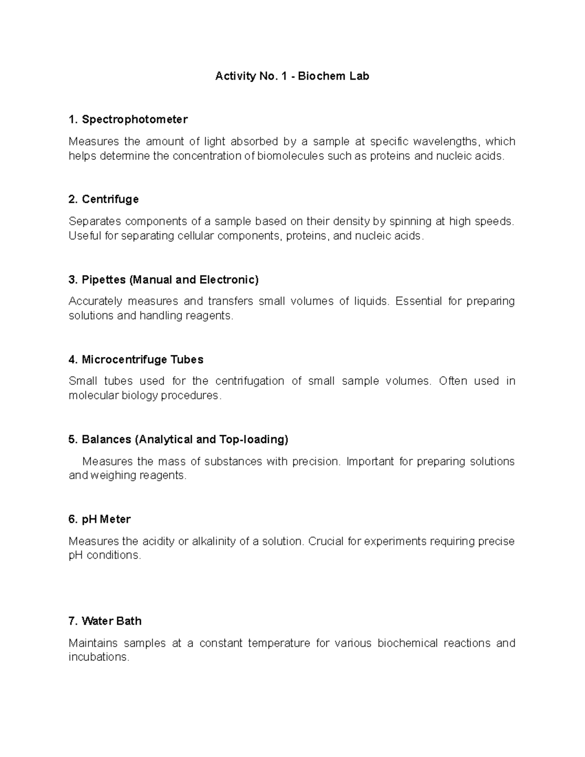 Biochem - Activity No. 1 - Biochem Lab Spectrophotometer Measures the ...