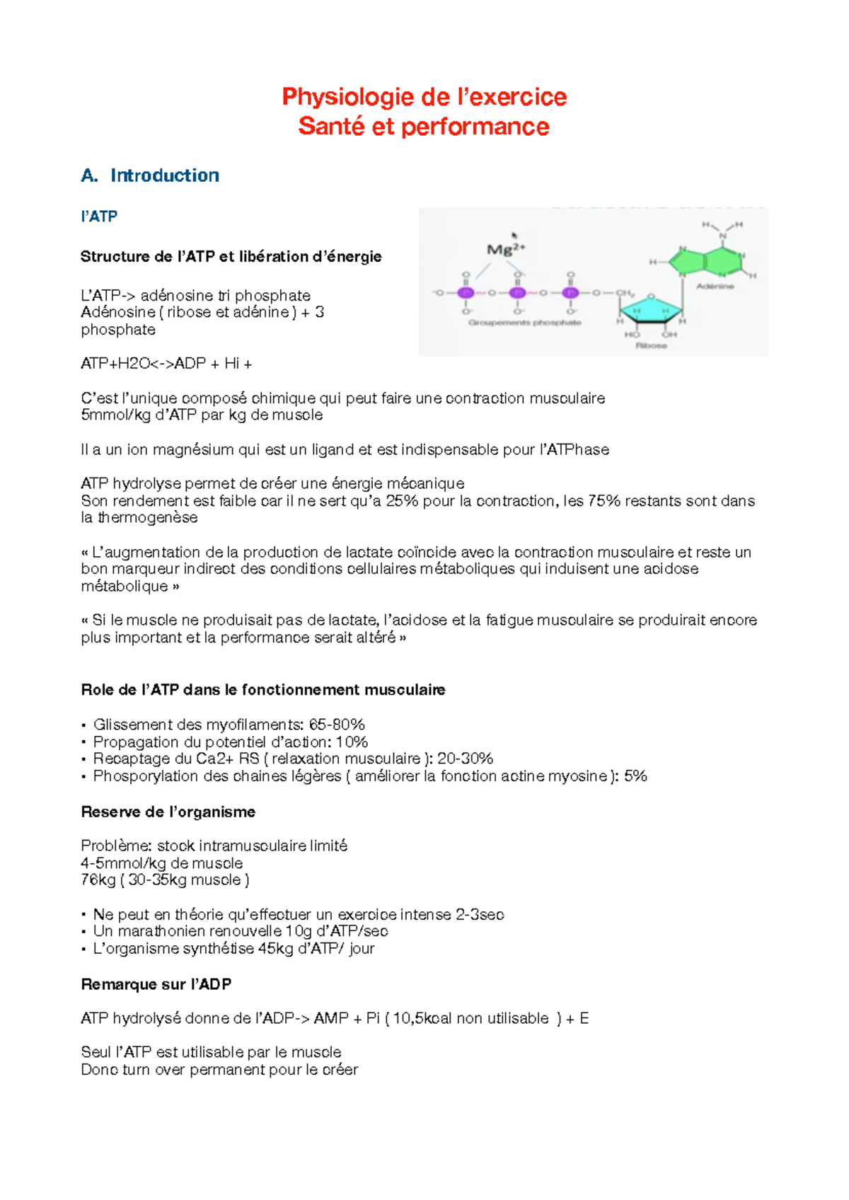 Physio exercice chap 1 compléments - Physiologie de l’exercice Santé et performance A ...