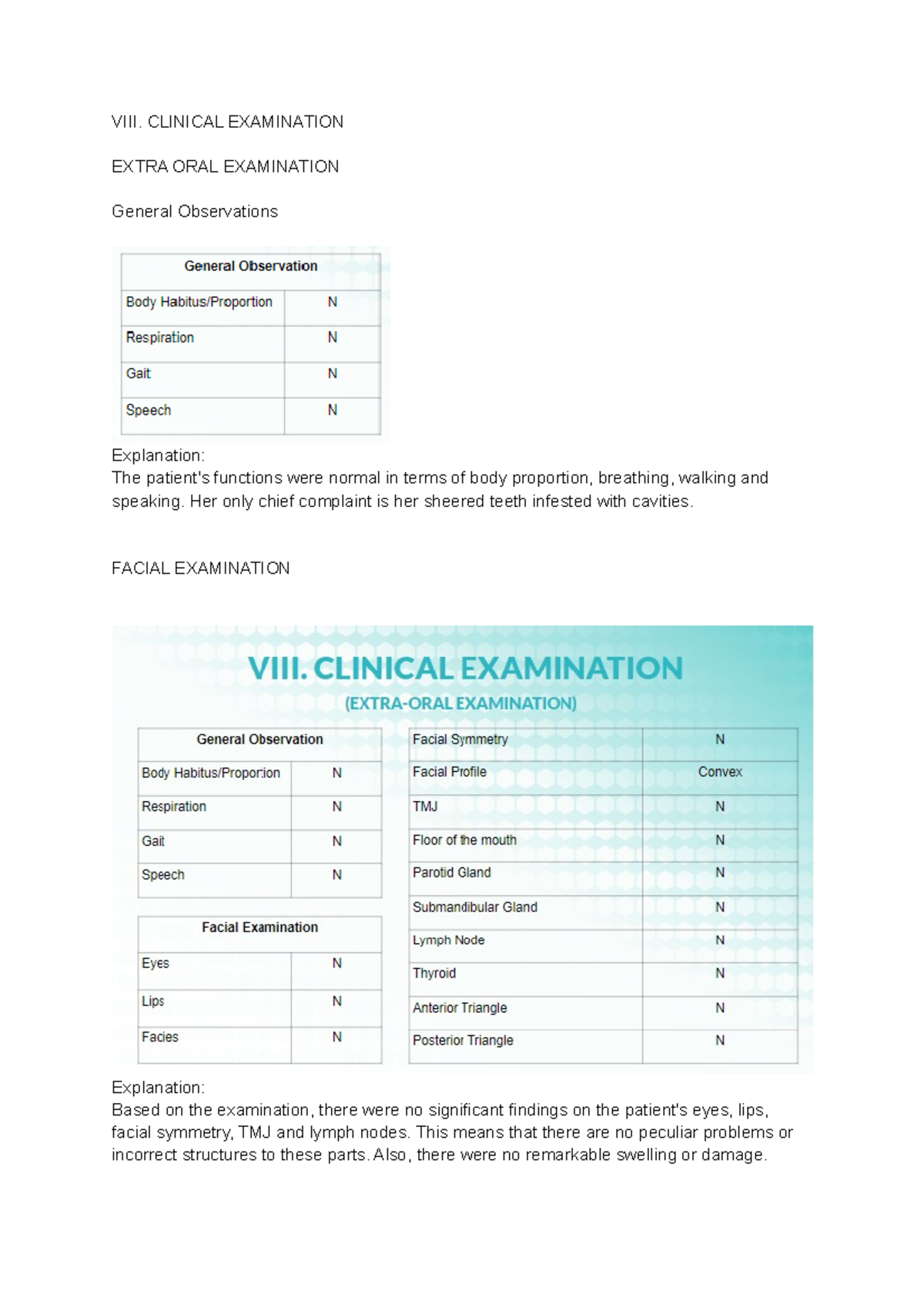 VIII - Oral dentistry examination - VIII. CLINICAL EXAMINATION EXTRA ...