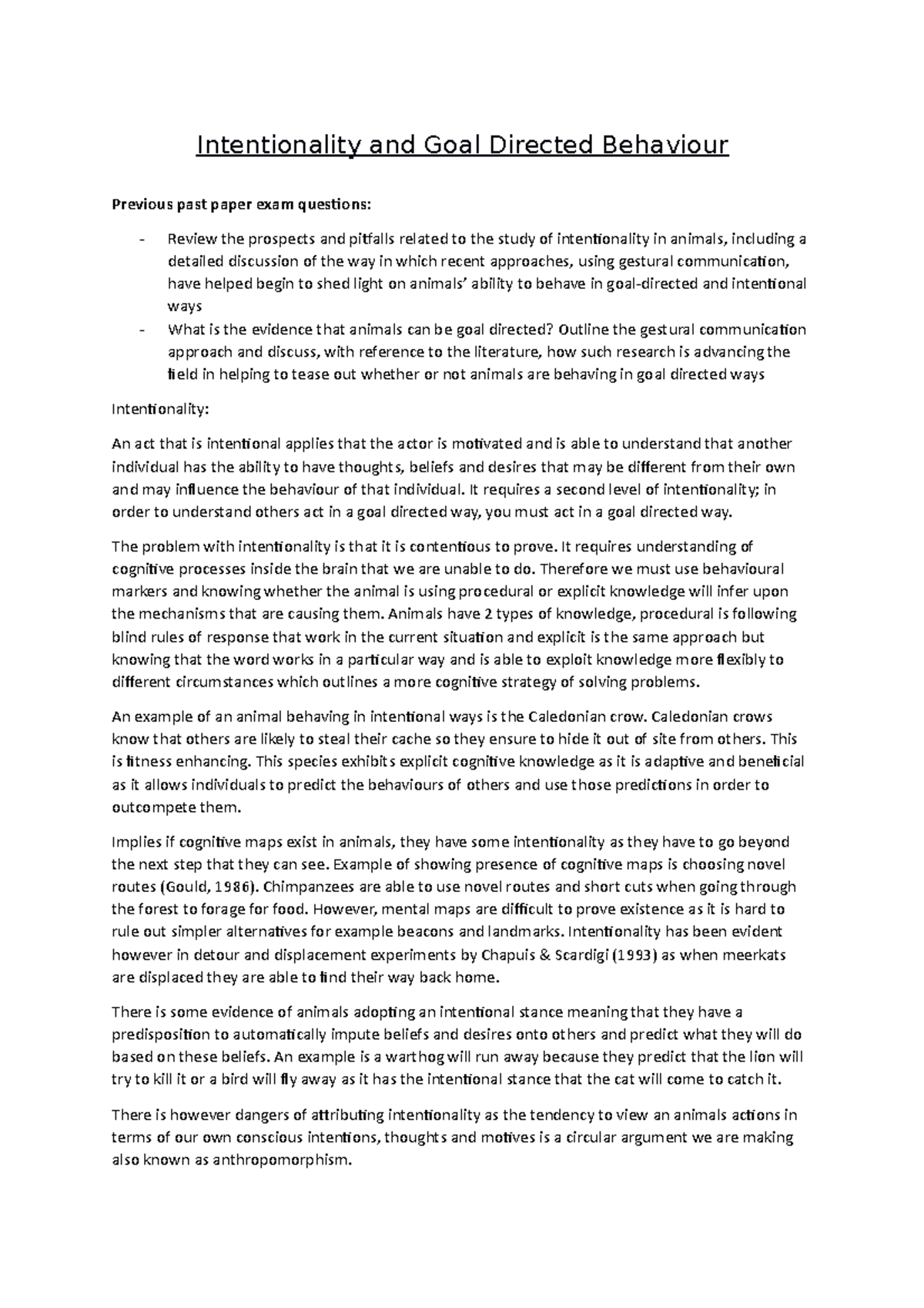 Intentionality and Goal Directed Behaviour - It requires a second level ...