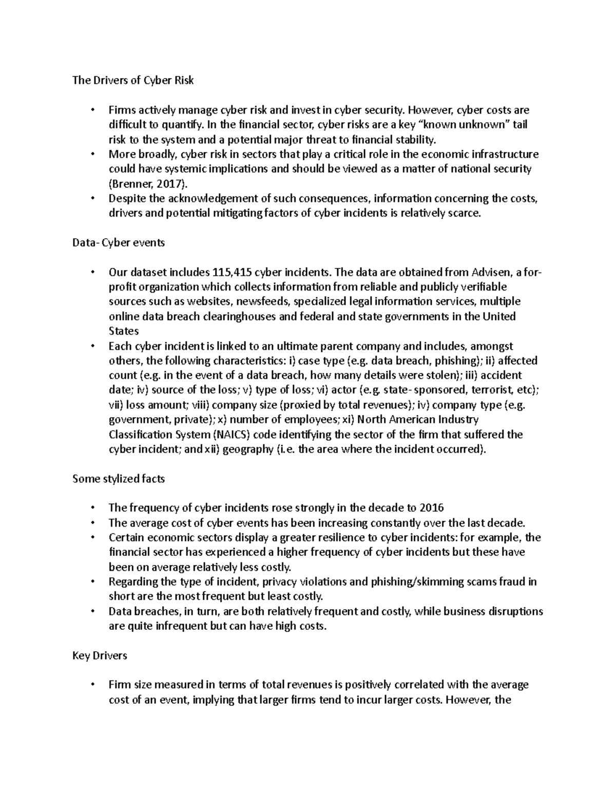 FIN 639 The Drivers of Cyber Risk - The Drivers of Cyber Risk Firms ...