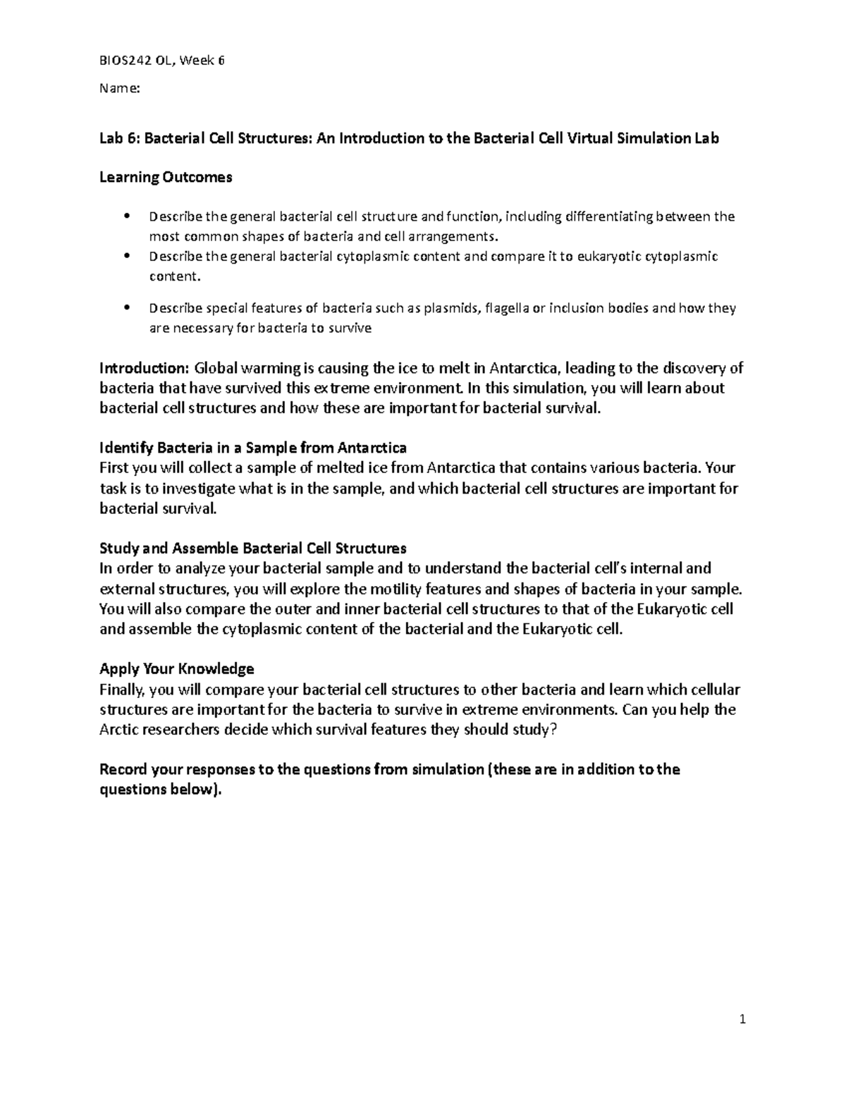 Micro Bio Week 6 Lab report - Name: Lab 6: Bacterial Cell Structures ...