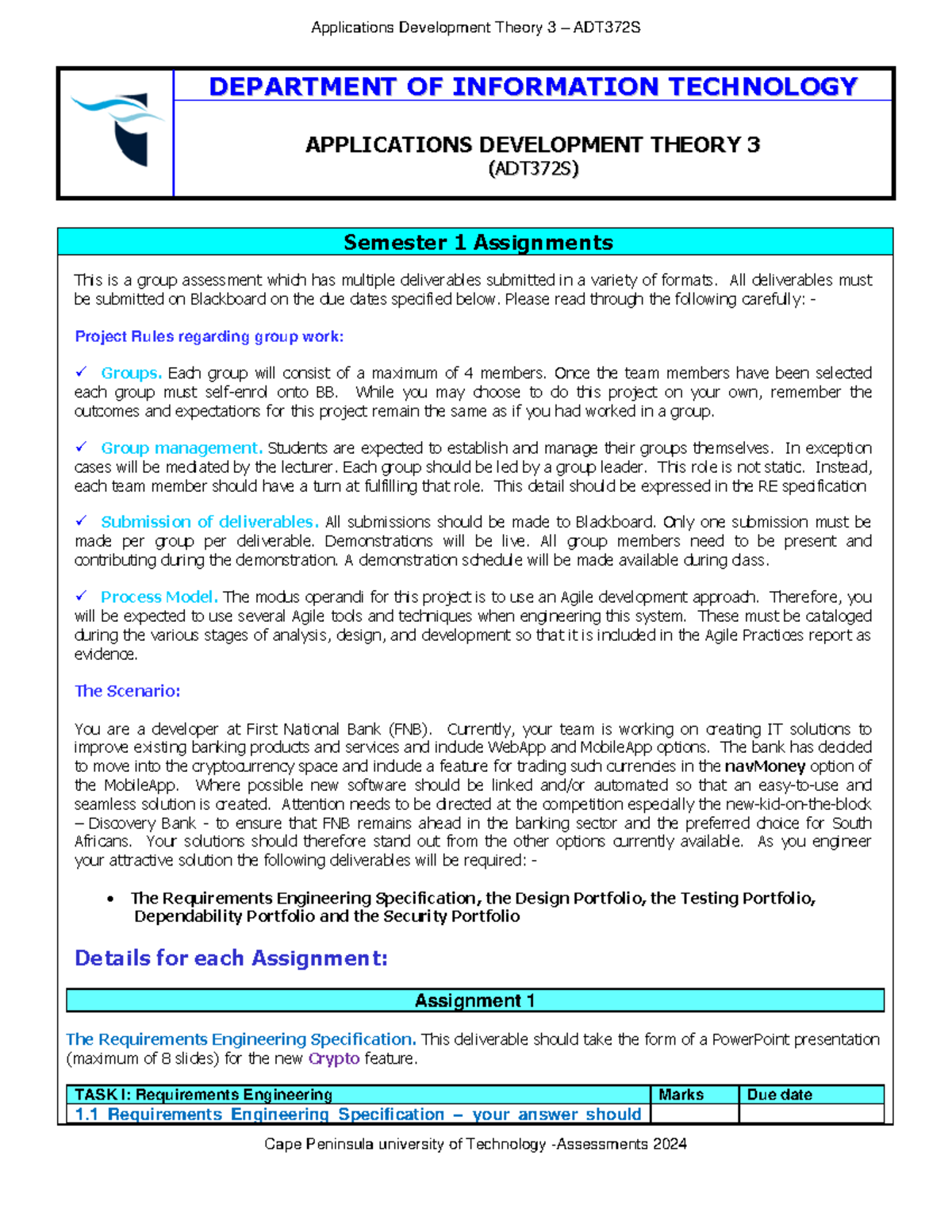 ADT3 72S Assignment 1and2 - Applications Development Theory 3 – ADT 372 S Cape Peninsula ...
