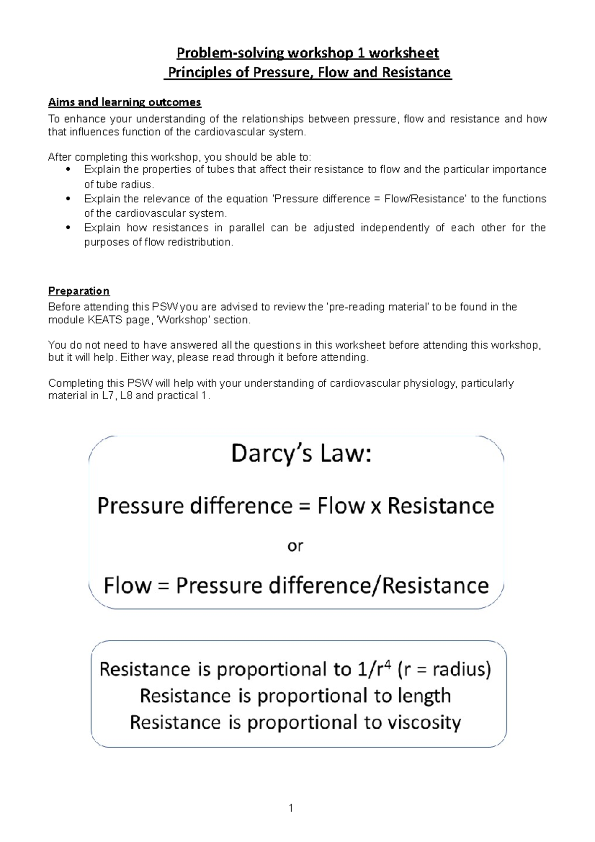 PSW1 Pressure Flow and Resistance-2223 - Problem-solving workshop 1 ...