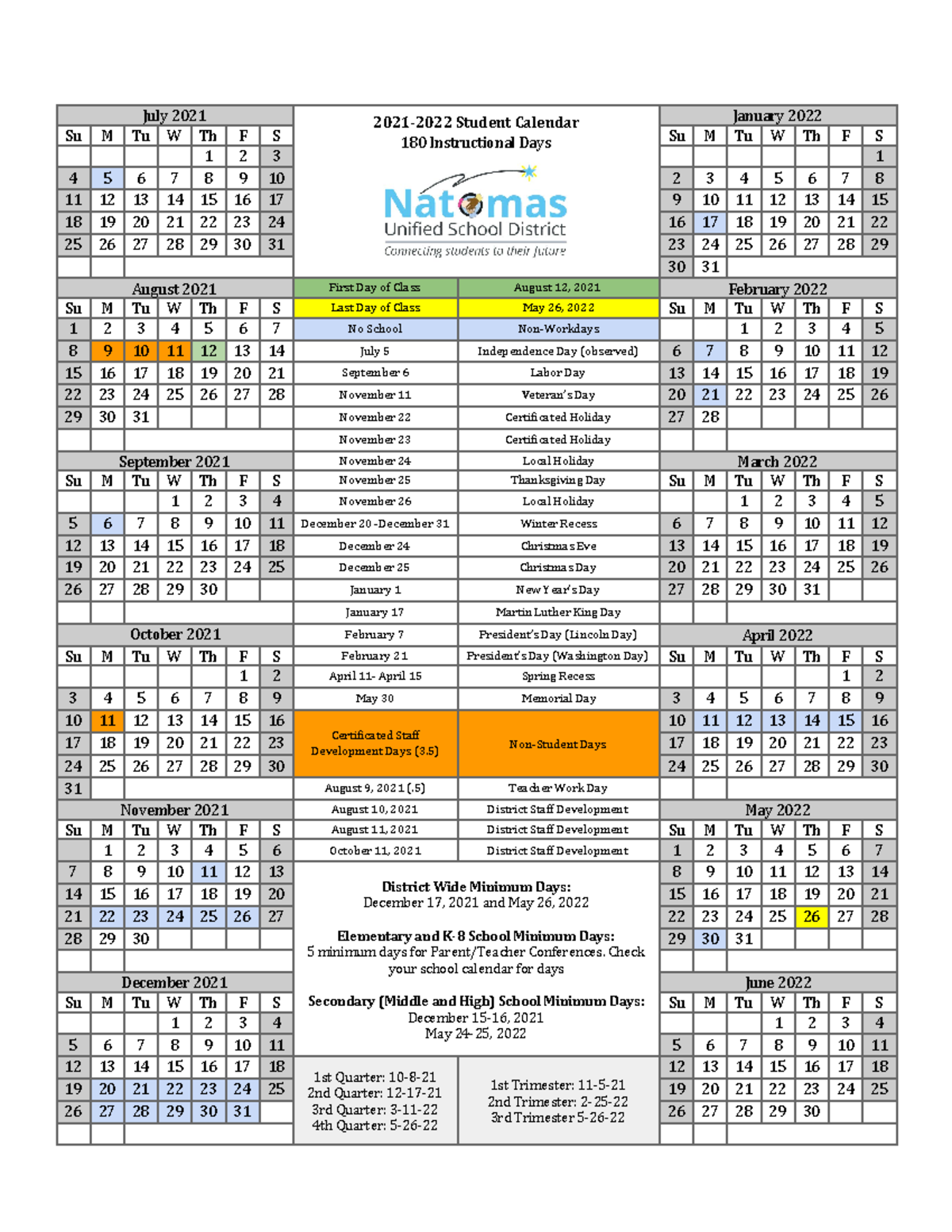 Student Calendar 2021 22 - July 2021 2021-2022 Student Calendar 180 ...