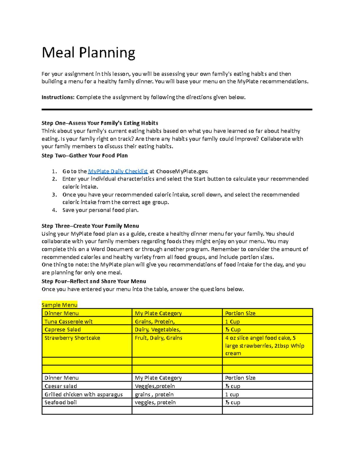 04 03 05 - Life Management skills I think - Meal Planning For your ...