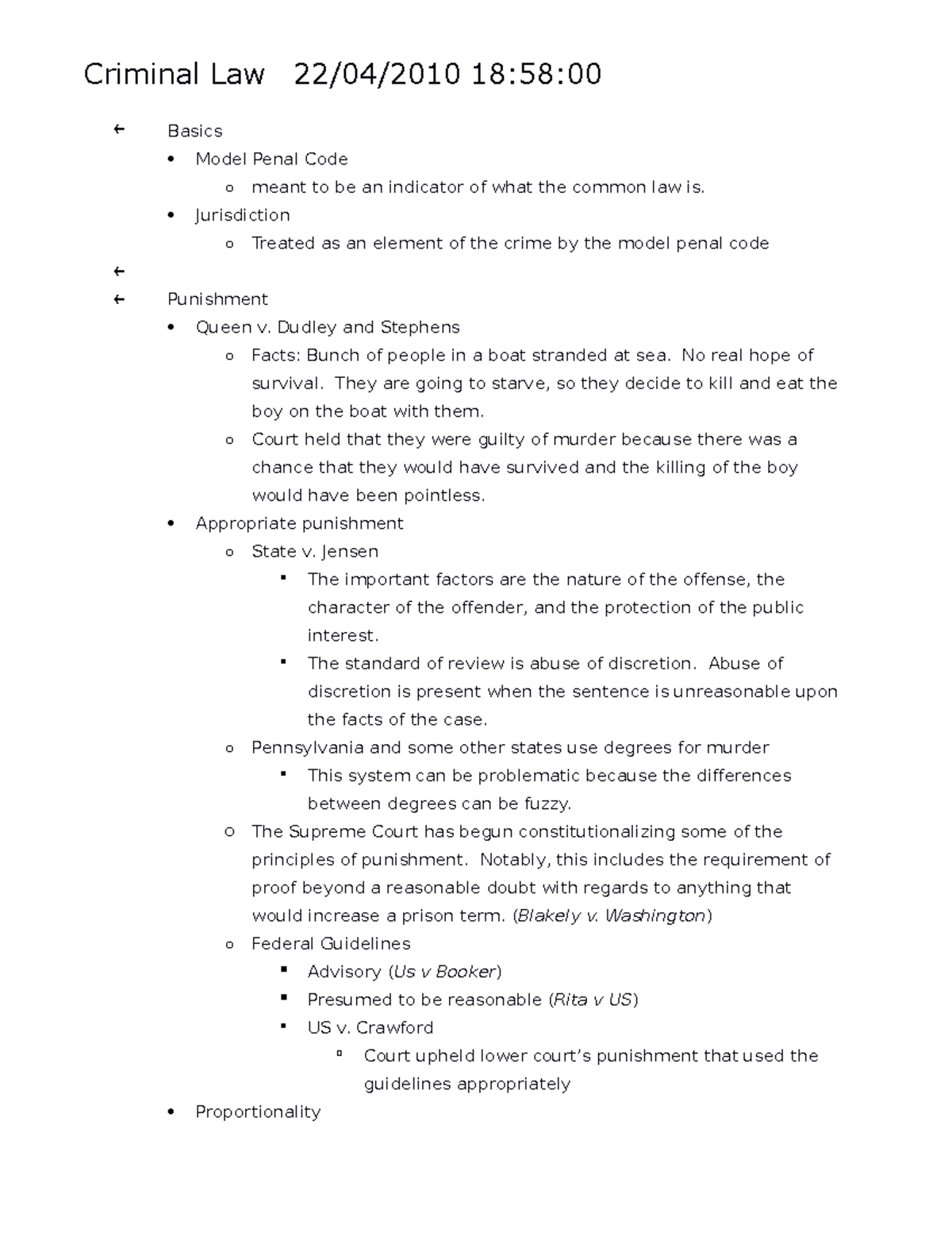 Criminal Law Spring 2010 - Criminal Law 22/04/2010 18:58: ← Basics Model Penal Code o meant to ...
