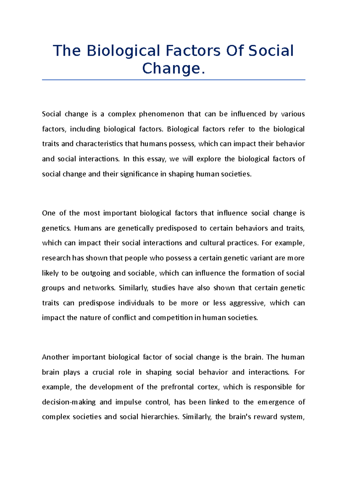 The Biological Factors Of Social Change - Social change is a complex ...