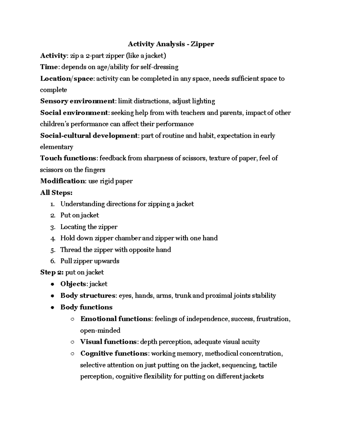 Zipper activity analysis - Activity Analysis - Zipper Activity: zip a 2 ...