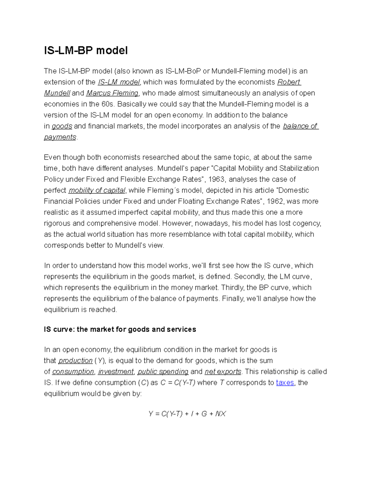 Modelul IS-LM-BP - Teorie model IS-LM-BP - IS-LM-BP model The IS-LM-BP ...