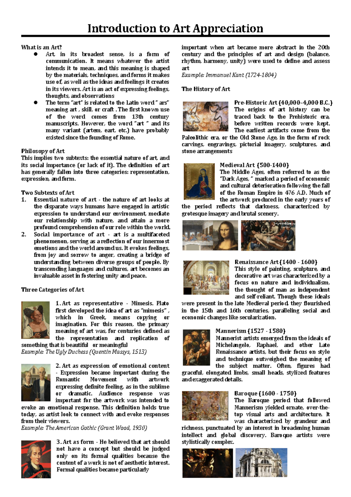 Introduction and History of Arts - Introduction to Art Appreciation ...