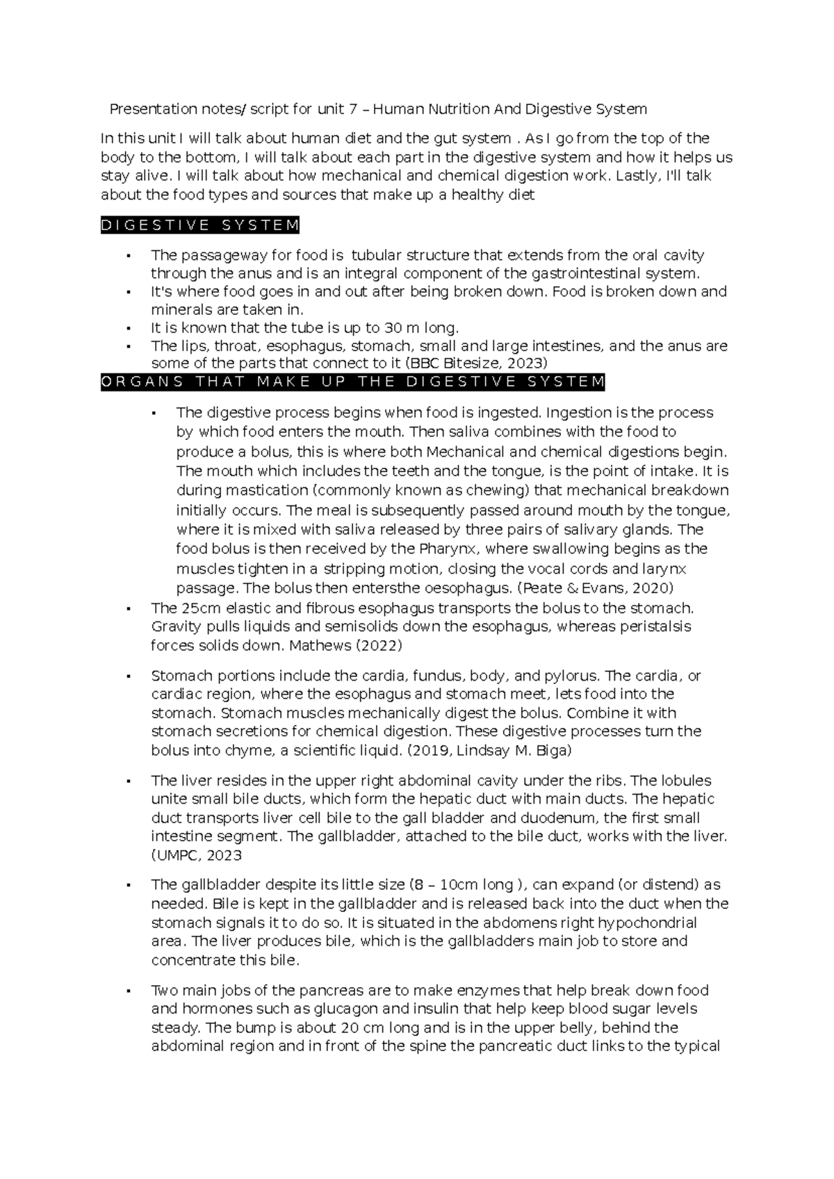 Digestive system script unit 7 - Presentation notes/ script for unit 7 ...