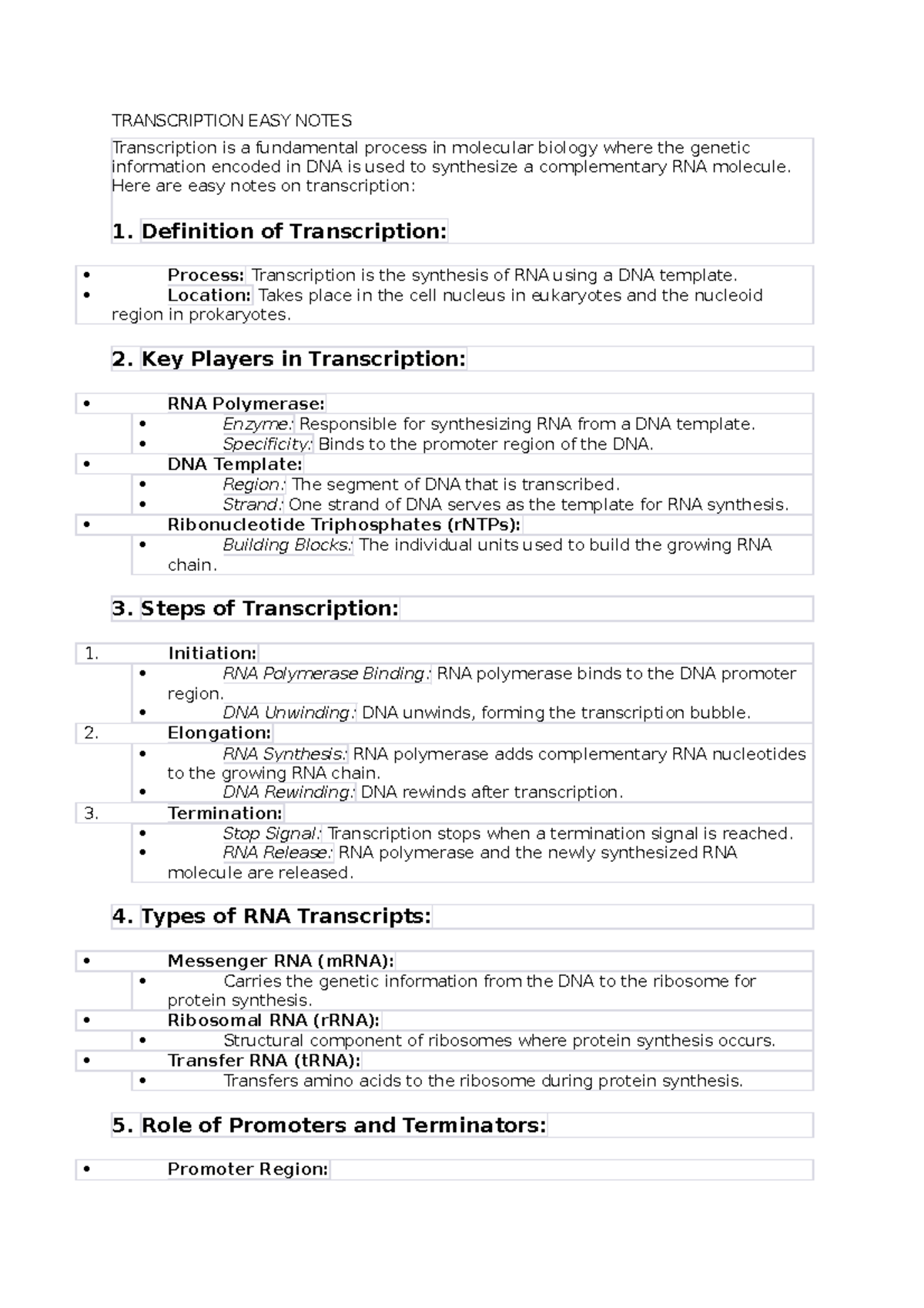 Transcription EASY Notes - TRANSCRIPTION EASY NOTES Transcription is a ...
