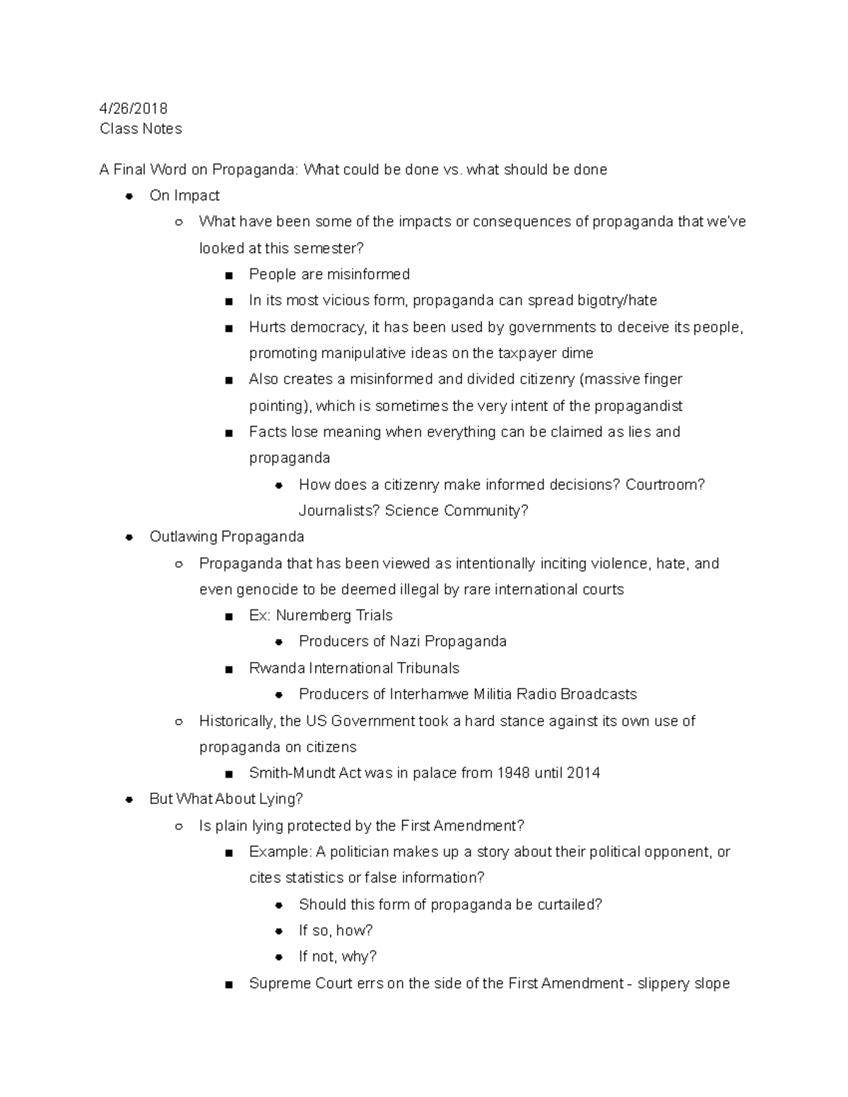 4%2F26%2F2018 - 4/26/2018 Class Notes A Final Word on Propaganda: What ...