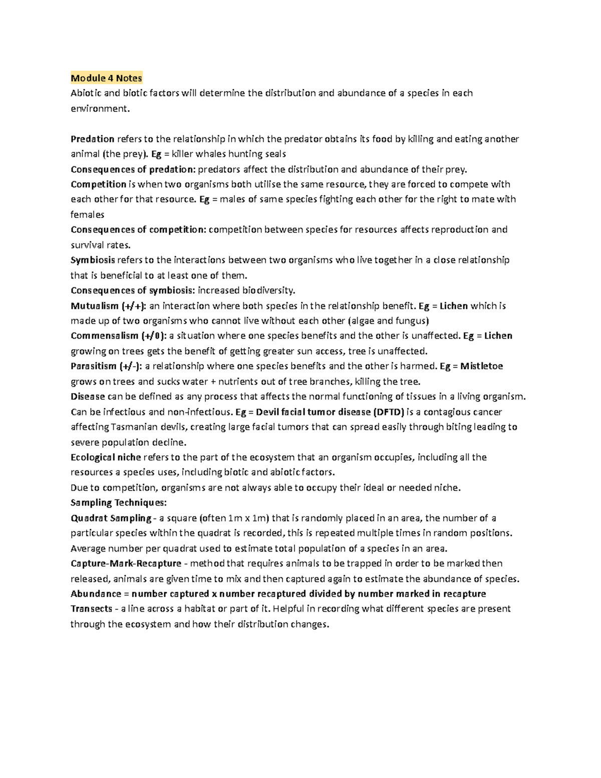 Biology module 4 notes - Module 4 Notes Abiotic and biotic factors will ...