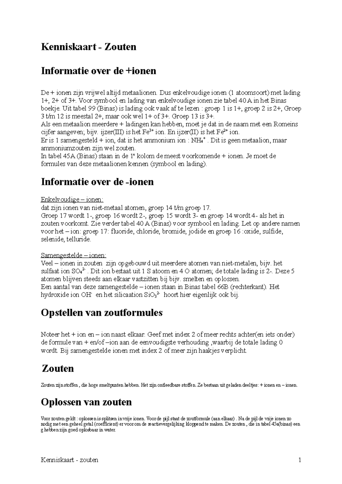 Kenniskaart - zouten - Kenniskaart - Zouten Informatie over de +ionen ...