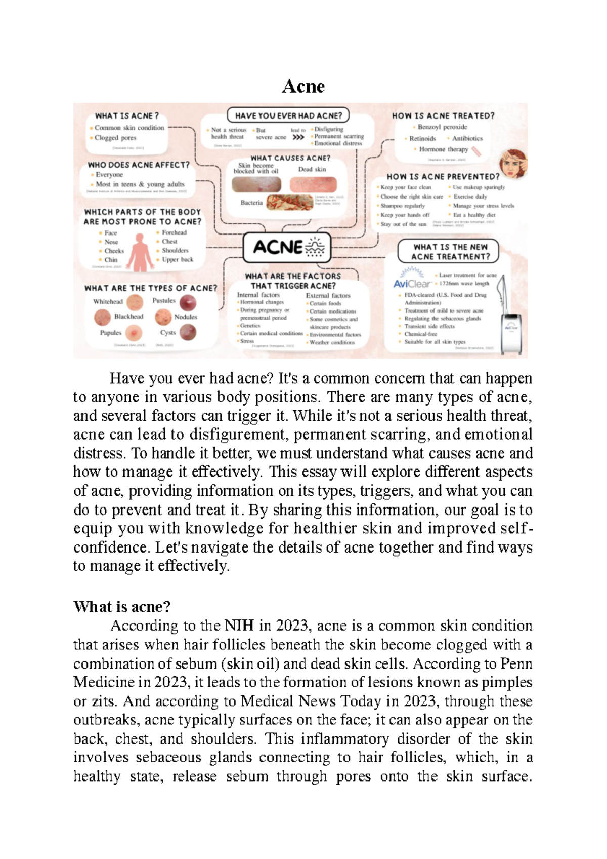 Acne - Essays - Acne Have you ever had acne? It's a common concern that ...