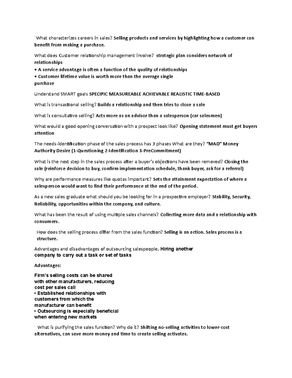 SM Study Guide I - Sales Management Chapters 1- 4 - `What characterizes ...