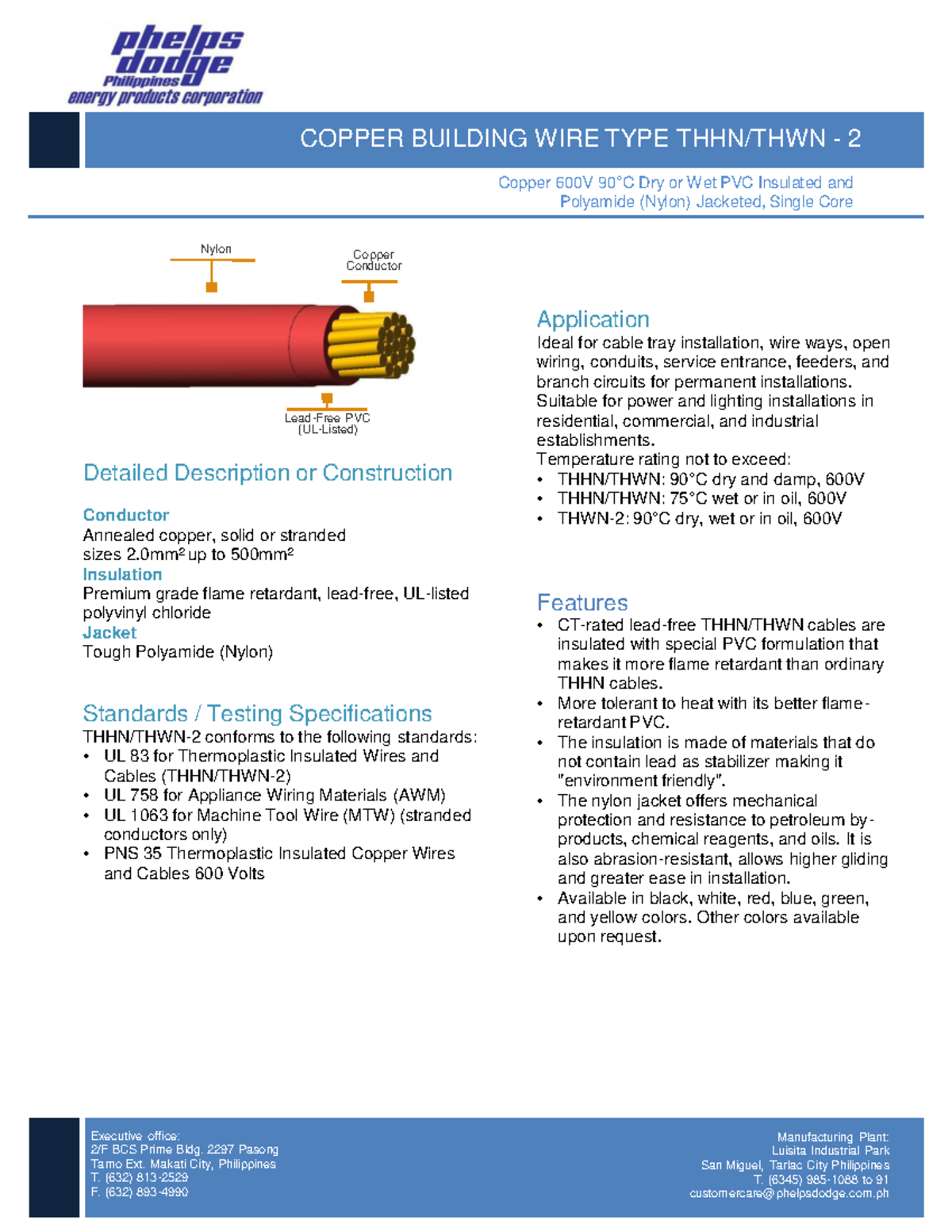 Buildingwires datasheet Copper Building WIRE TYPE Thhnthwn 21 - Copper ...