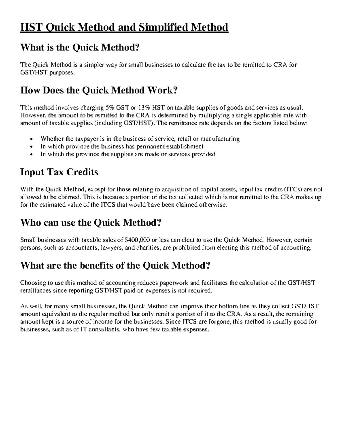 HST Quick Method and Simplified Method - How Does the Quick Method Work ...