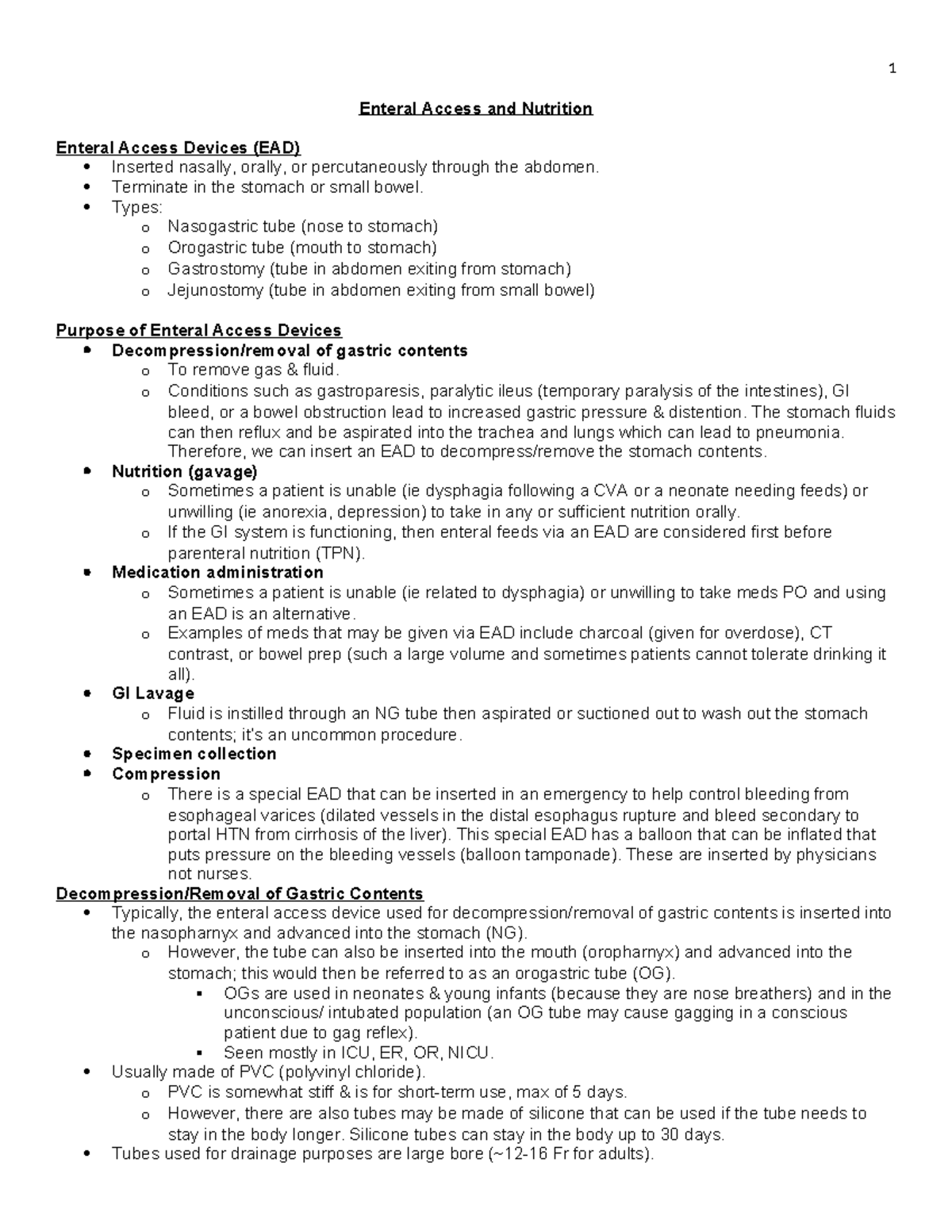 5 Enteral Access & Nutrition Notes - Enteral Access and Nutrition ...