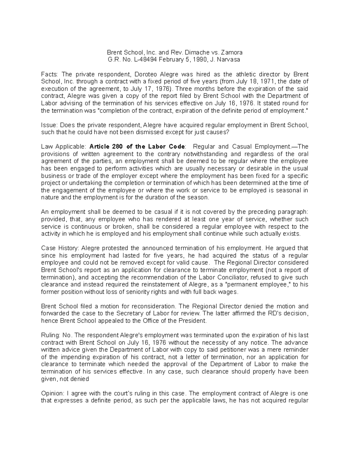 Brent School, Inc. and Rev. Dimache vs. Zamora Filcro - Brent School ...