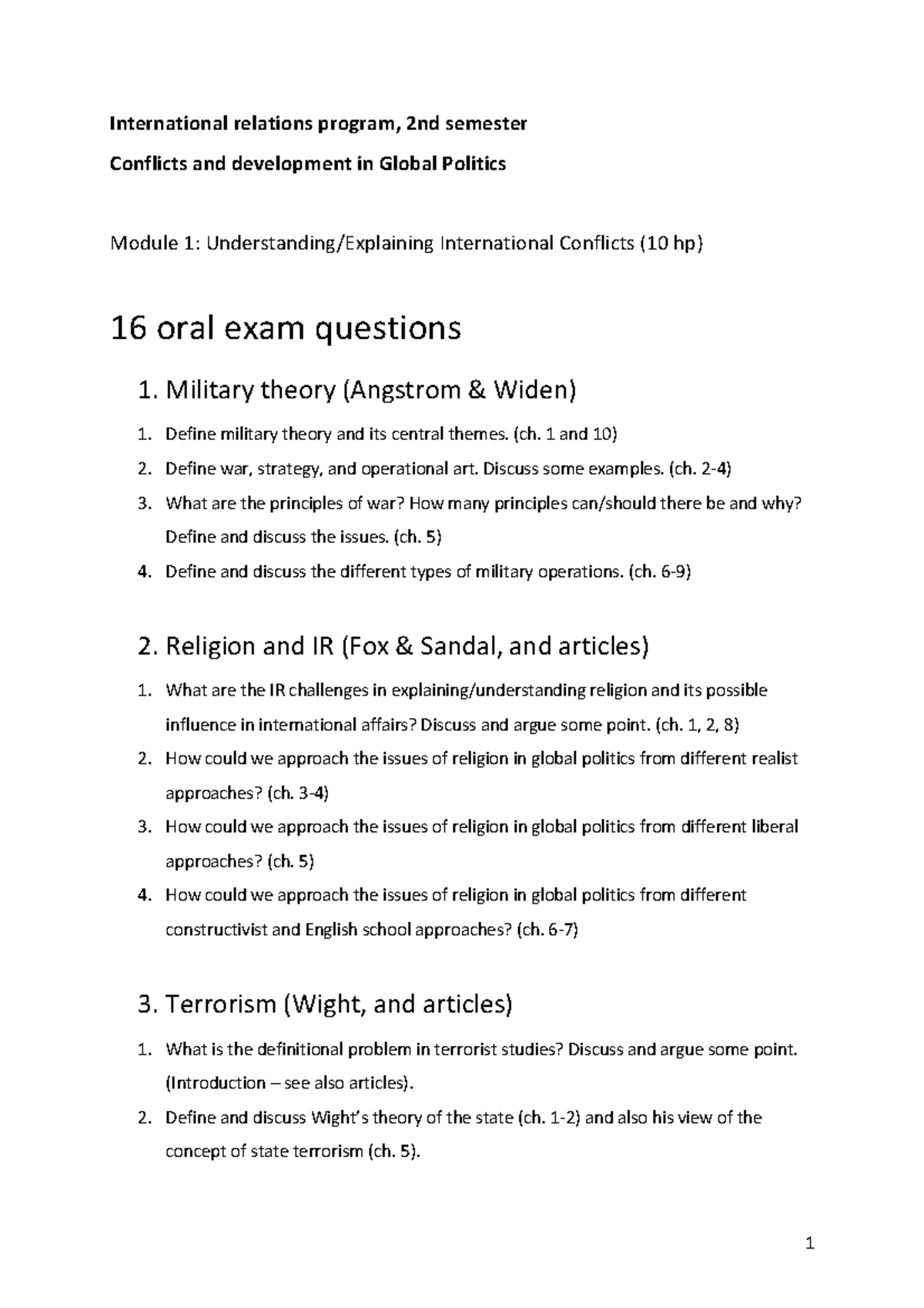 Oral+exam+Mod+1 - Oral Exam notes Term 2 International Relations I - 1 ...