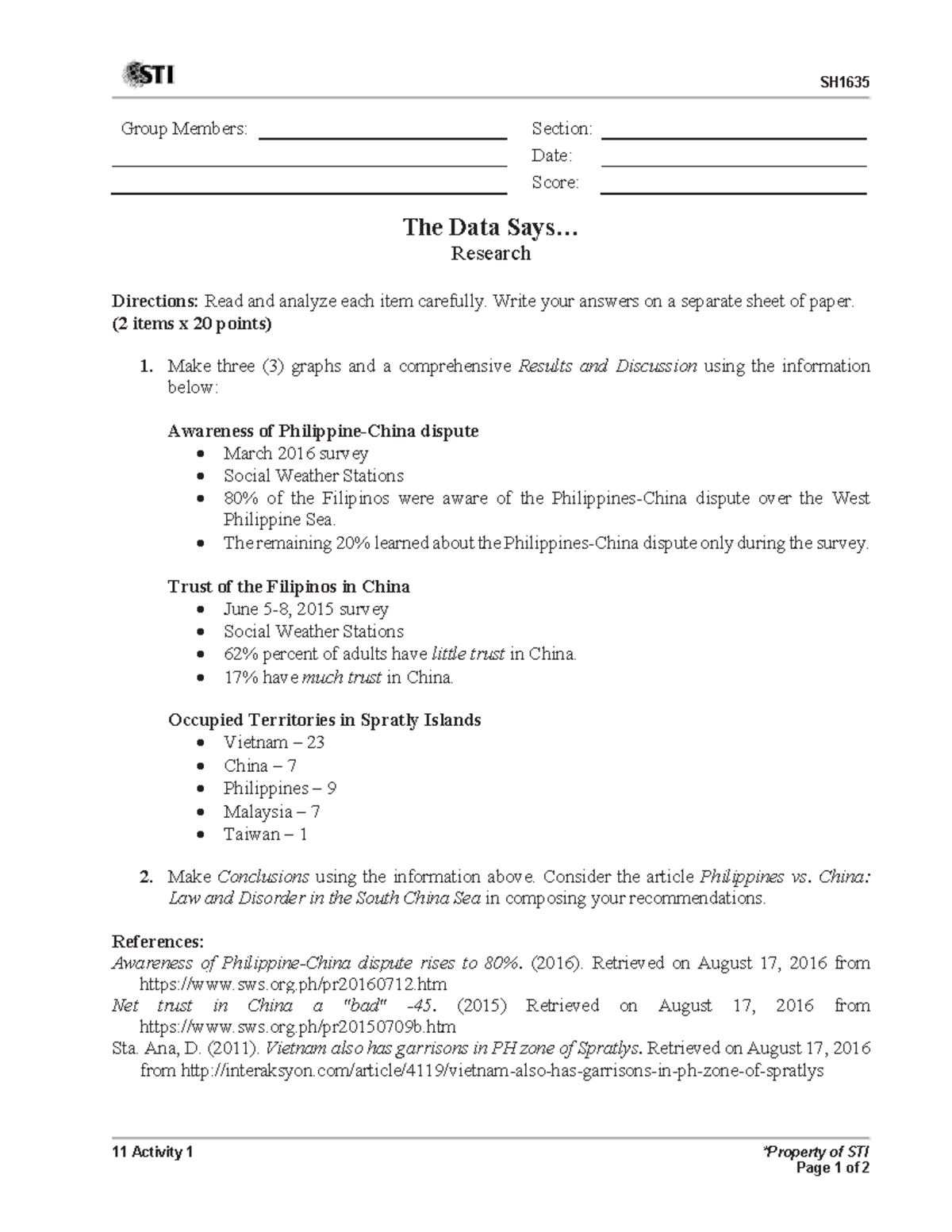 SH1635 Reading And Writing Skills 11 Activity 1 SH 11 Activity 1