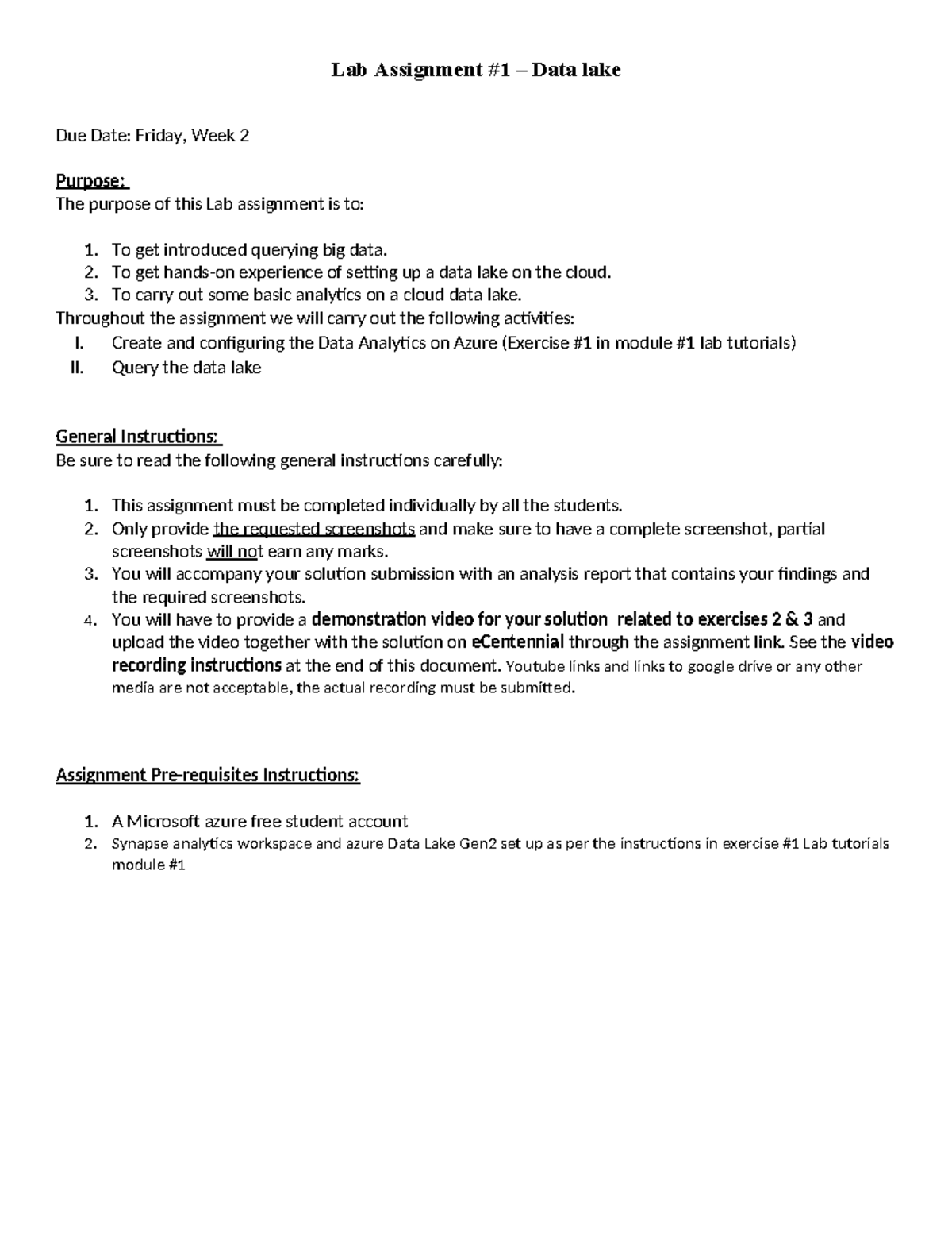 Assignment 1 Datalake gen2 - Lab Assignment #1 – Data lake Due Date ...
