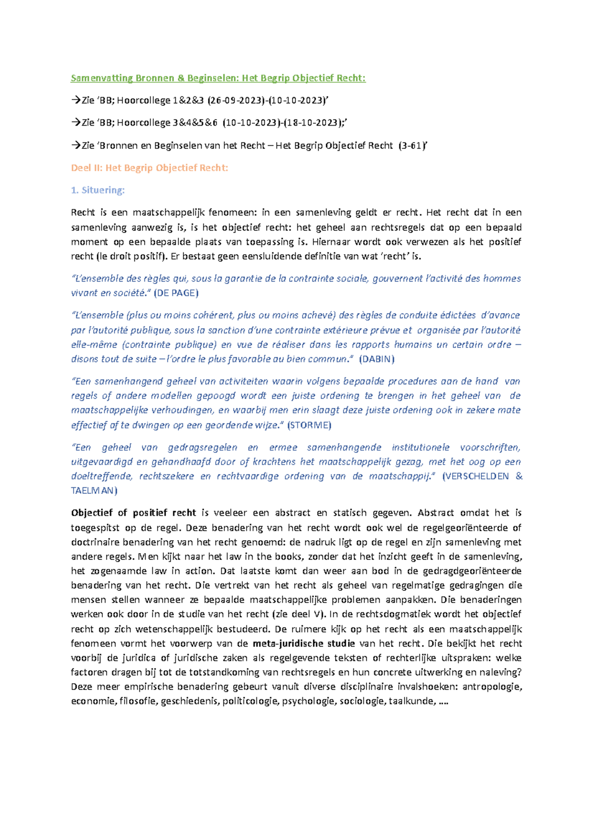 BB; Het Begrip Objectief Recht - Samenvatting Bronnen & Beginselen: Het ...