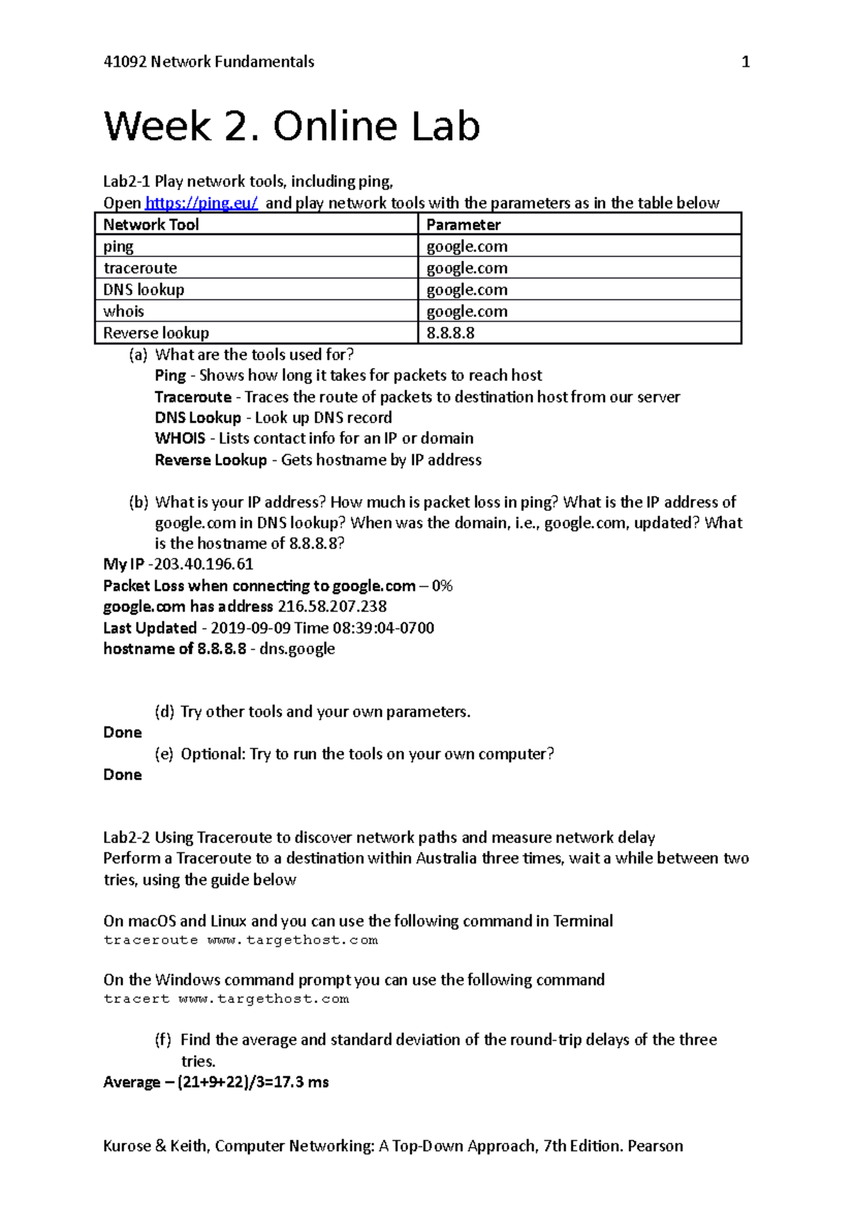 Lab 2 Network Tools 41092 Network Fundamentals Week 2 Online Lab Lab2 1 Play Network Tools