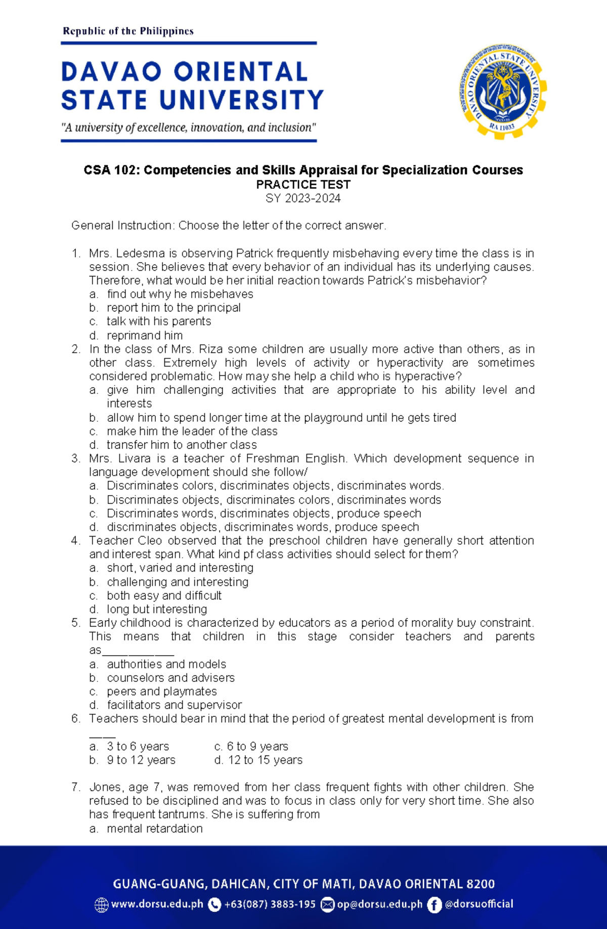 CSA-102 Practice-TEST-MAY-14 - CSA 102: Competencies and Skills ...