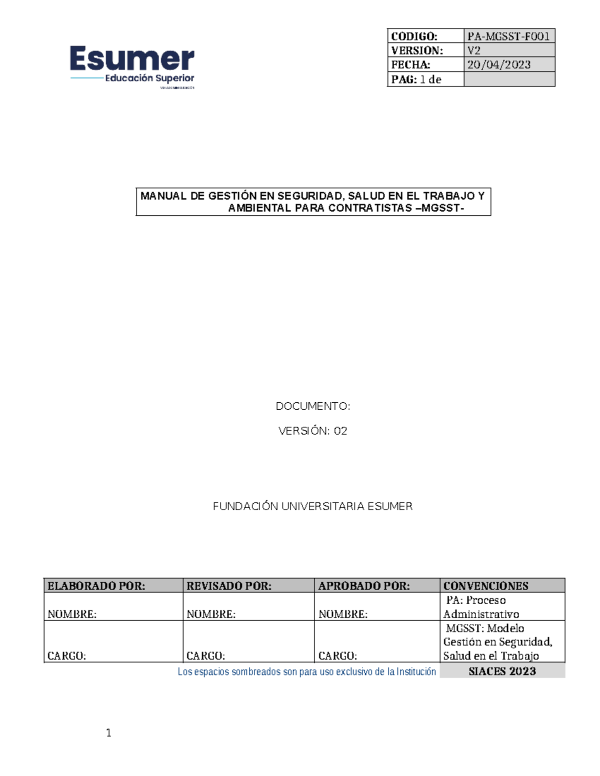 Manual de Gestion en SST para contratistas 20 04 2023 PA Mgsst 001 - MANUAL DE GESTIÓN EN ...