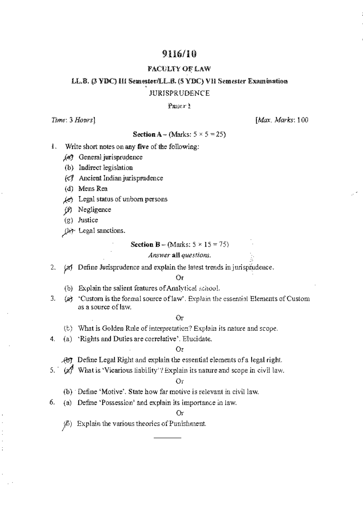 Jurisprudence Previous Question Paper-2020 - 9116/ F'AClJLTV OF LAW LL ...