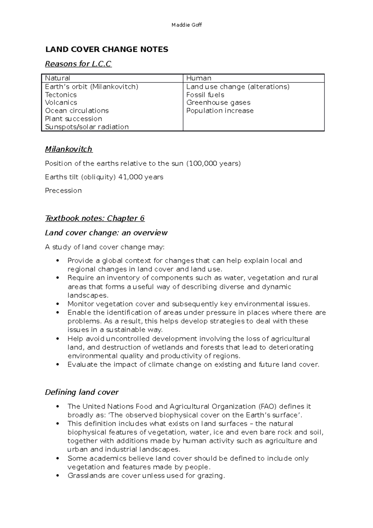 Land Cover Change Notes - LAND COVER CHANGE NOTES Reasons for L.C ...