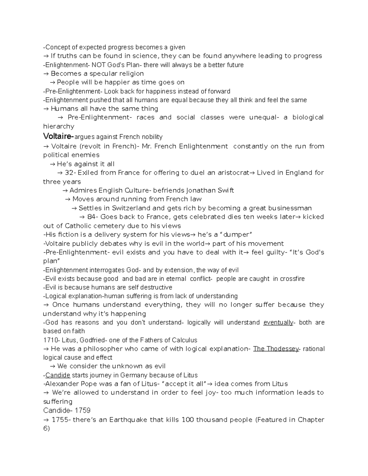 Voltaire Lecture Notes for World Lit Survey Two with Professor Doloff ...