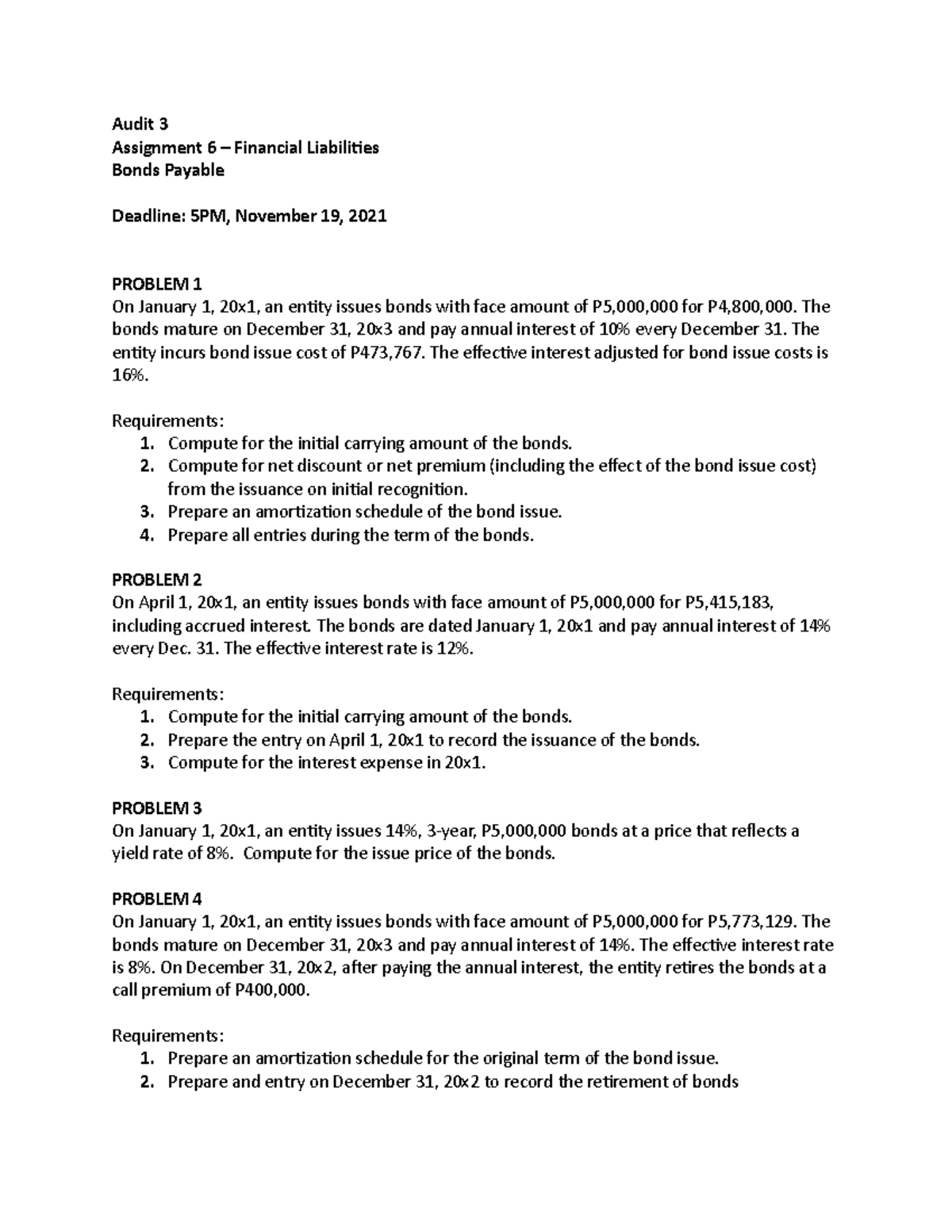 Assignment 6 - Bonds Payable - accountancy - UEP - Studocu