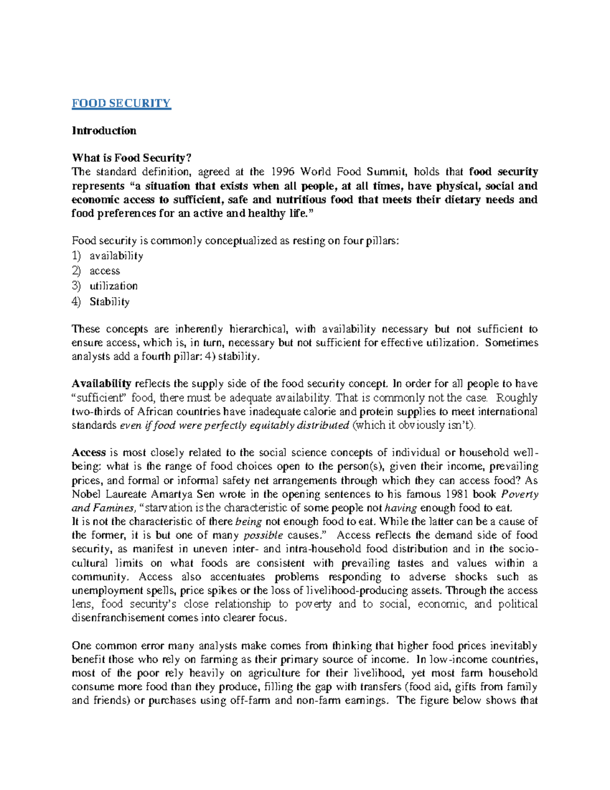 Food-security-notes - FOOD SECURITY Introduction What is Food Security ...