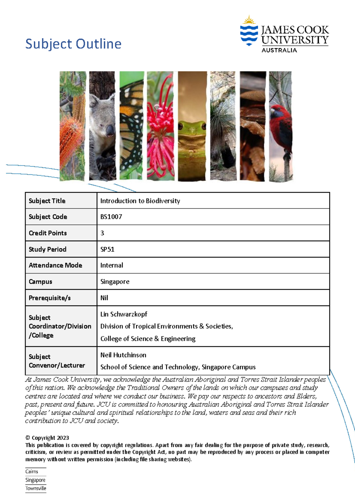 23 BS1007 SIN SP51 INT - Subject Outline - Subject Outline Subject ...