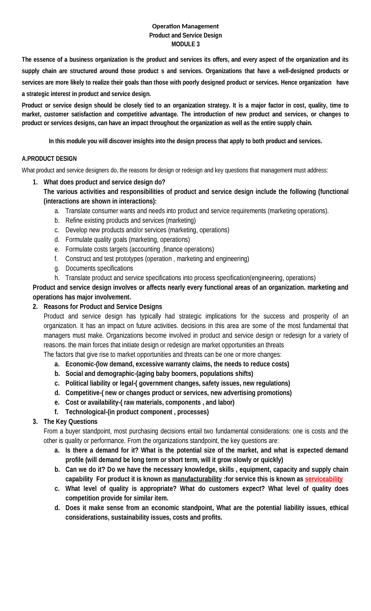 Opertion Management Module 3 Product and Service Design 23 24 SS ...
