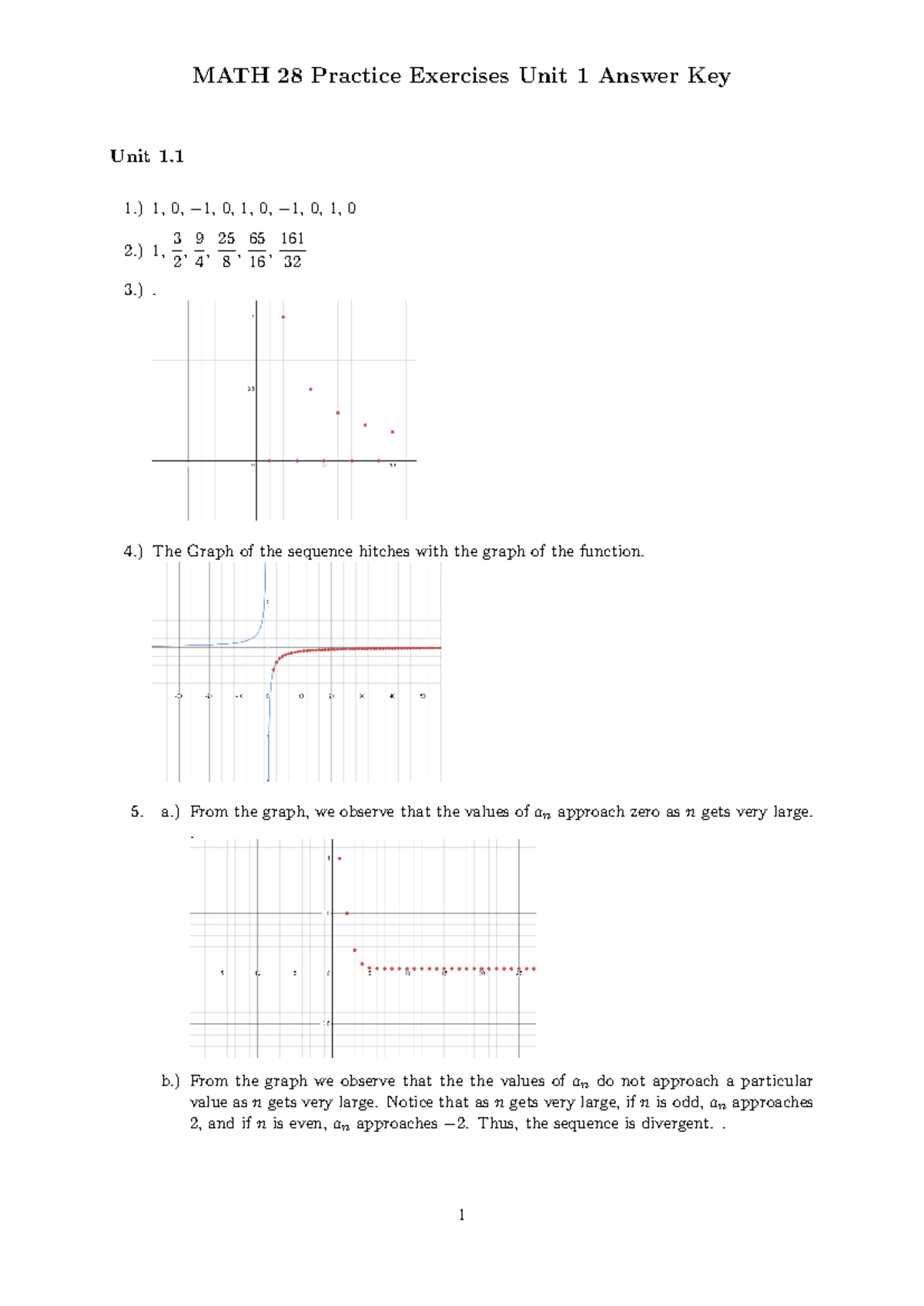 Unit 1 answer key - MATH 28 Practice Exercises Unit 1 Answer Key Unit 1 ...