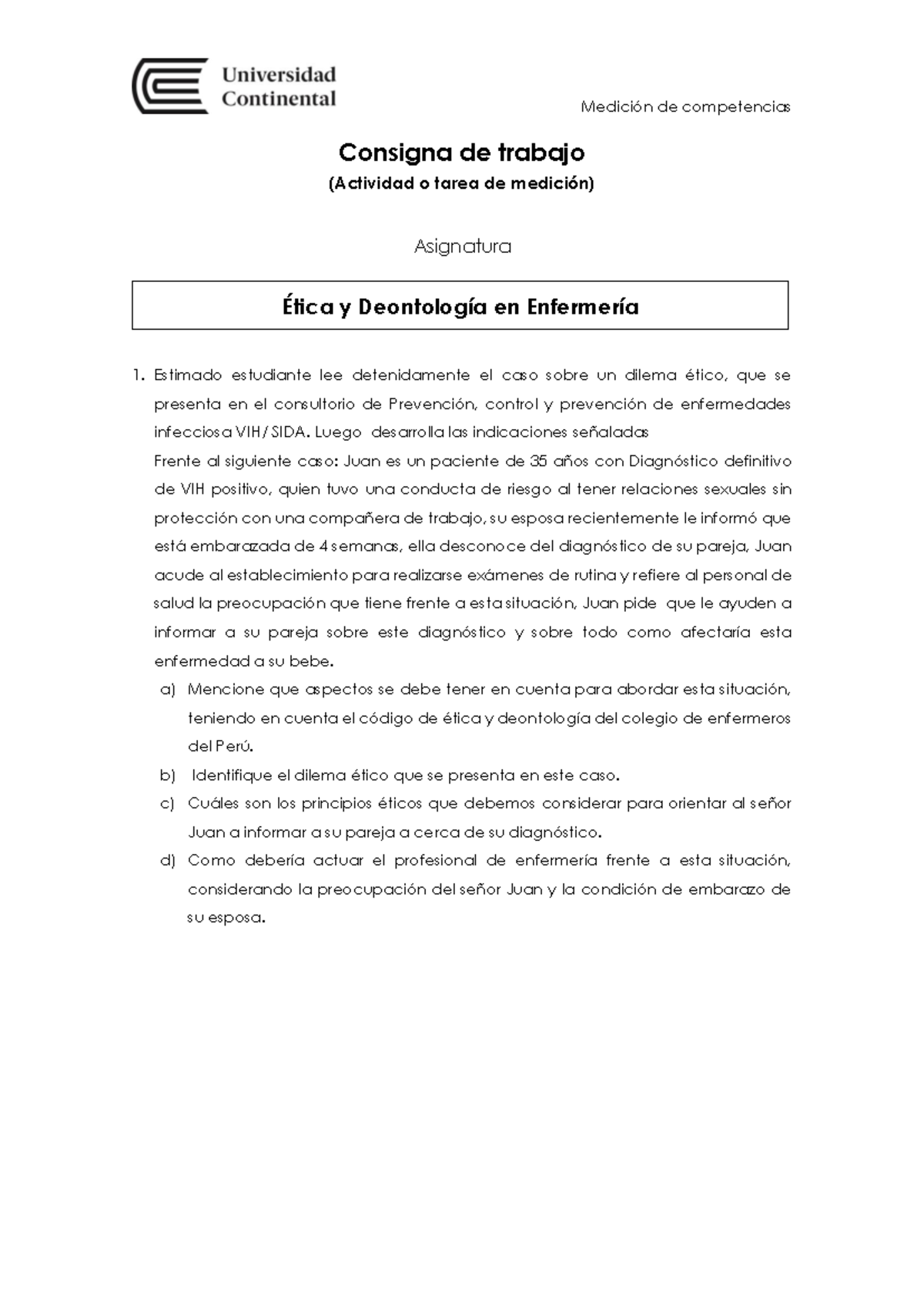 Consigna - es importante - Medición de competencias Consigna de trabajo (Actividad o tarea de ...