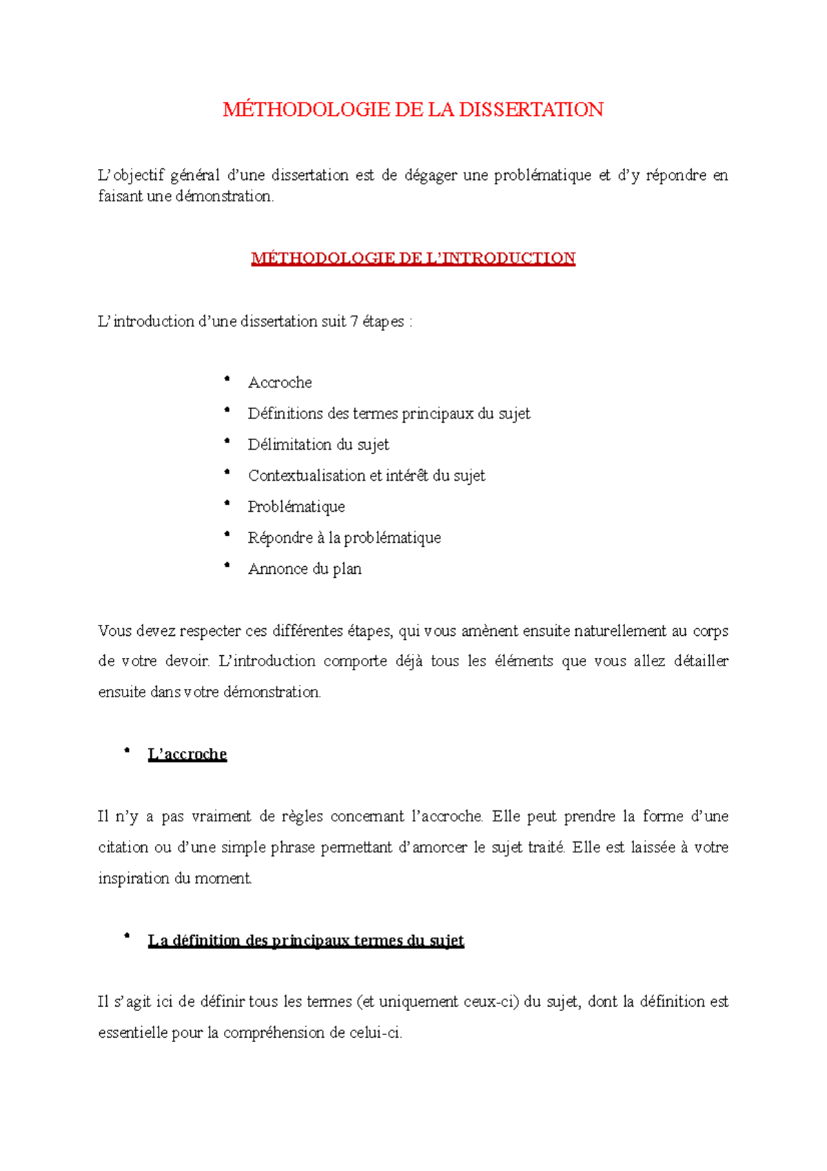 Méthodologie de la dissertation - MÉTHODOLOGIE DE LA DISSERTATION L ...