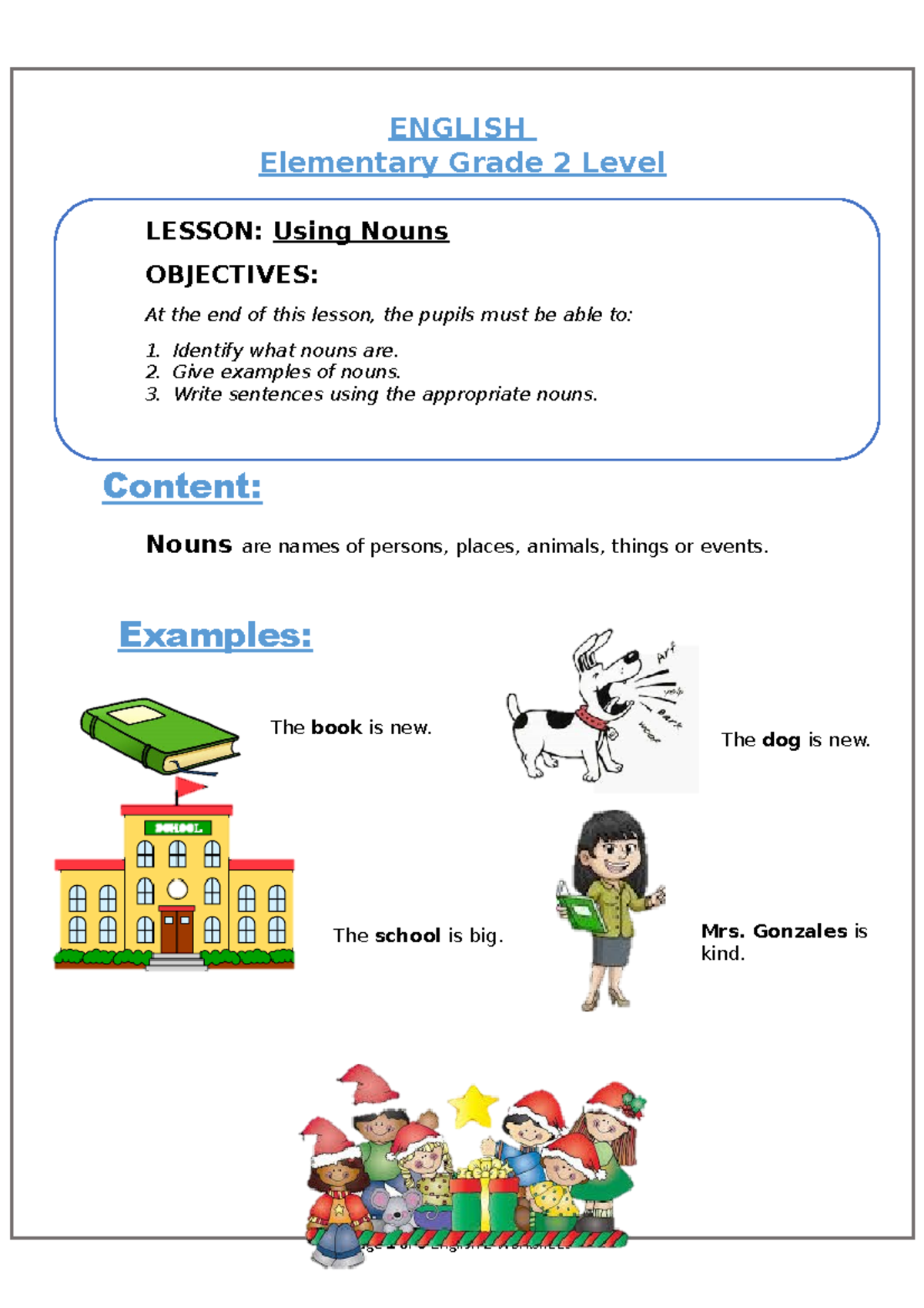 Using Nouns - ENGLISH Elementary Grade 2 Level LESSON: Using Nouns ...