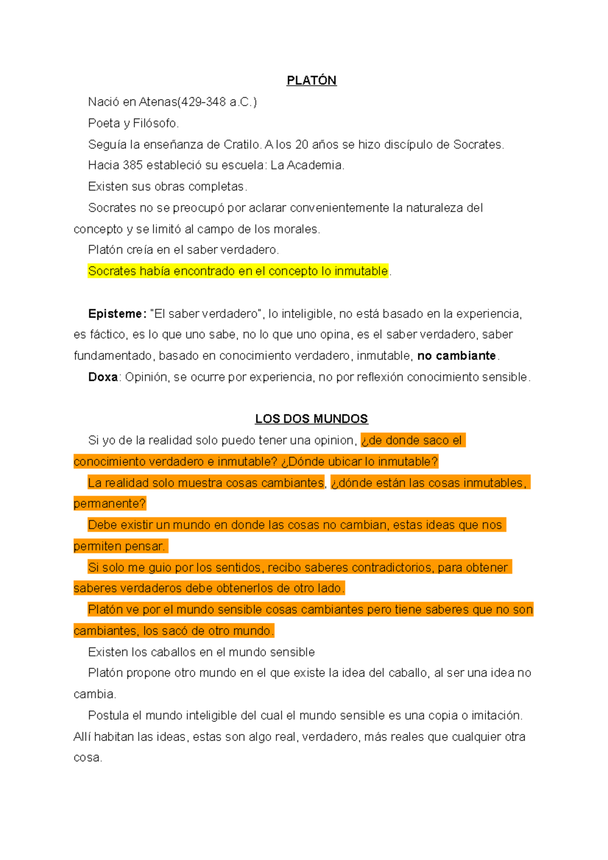 3. Platón - Apuntes de Clase, los dos mundos explicados de Platon ...