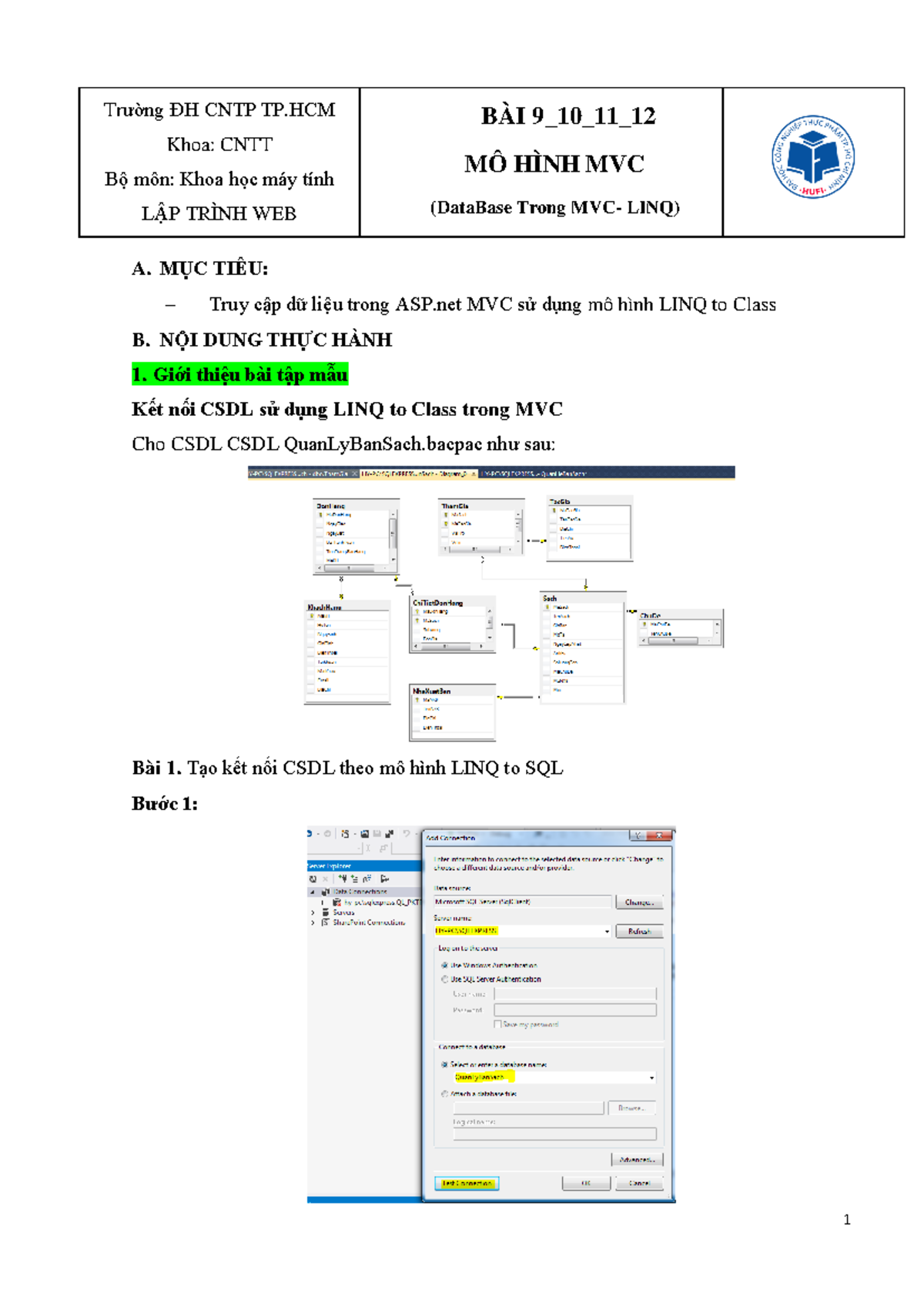 TH09 10 11 12 CNWeb MVC5 LINQ - Trường ĐH CNTP TP Khoa: CNTT Bộ môn: Khoa học máy tính LẬP TRÌNH ...