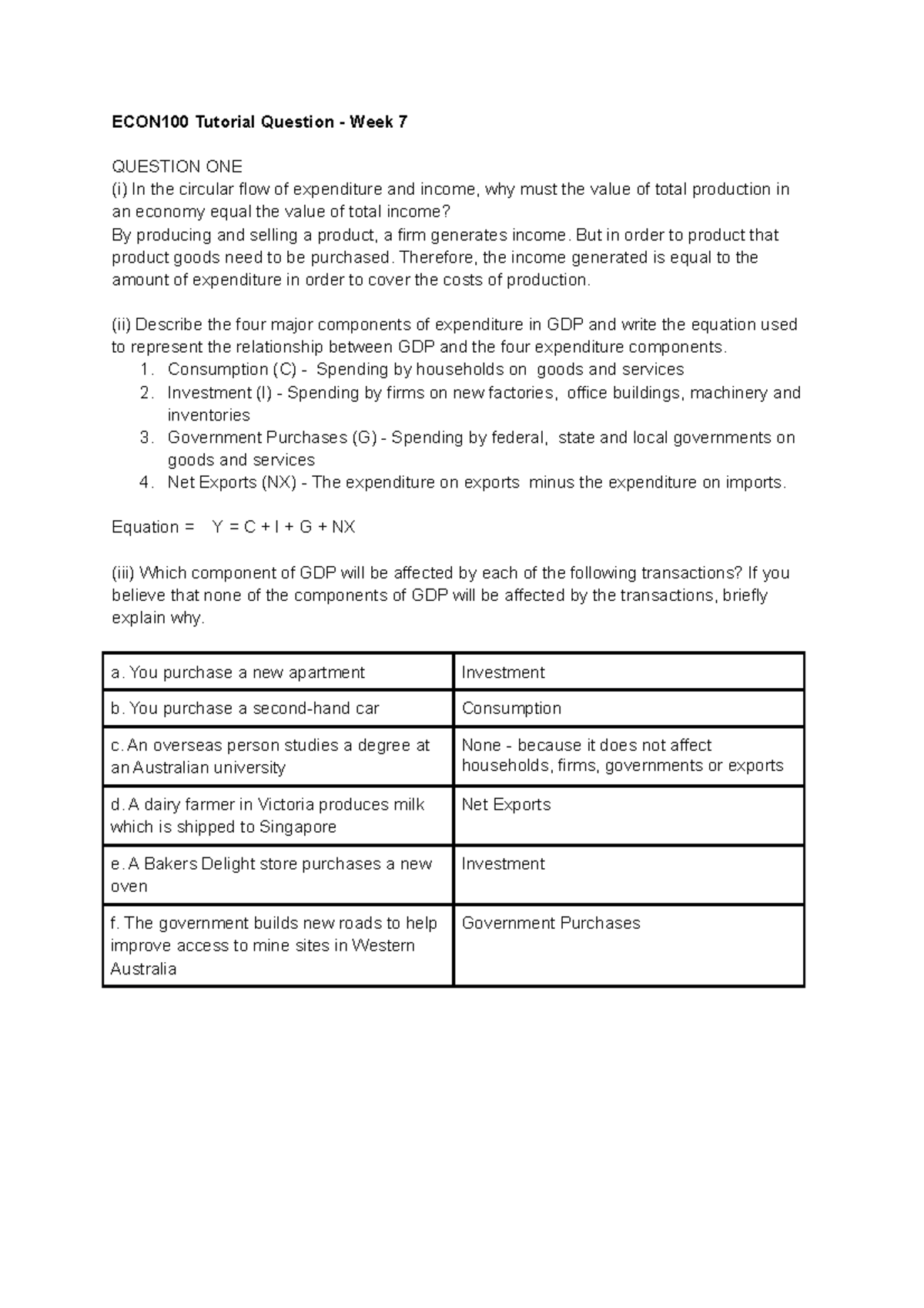 ECON100 Tutorial Question - Week 7 - But in order to product that product goods need to be - Studocu