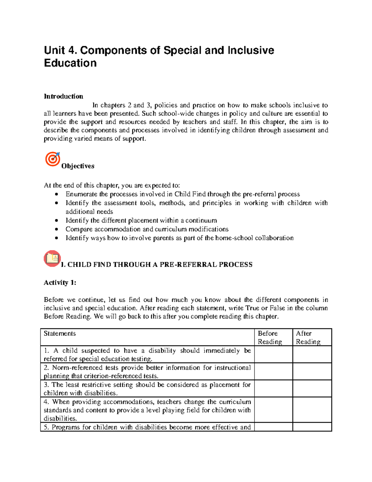 Unit-4 - Unit 4. Components of Special and Inclusive Education ...